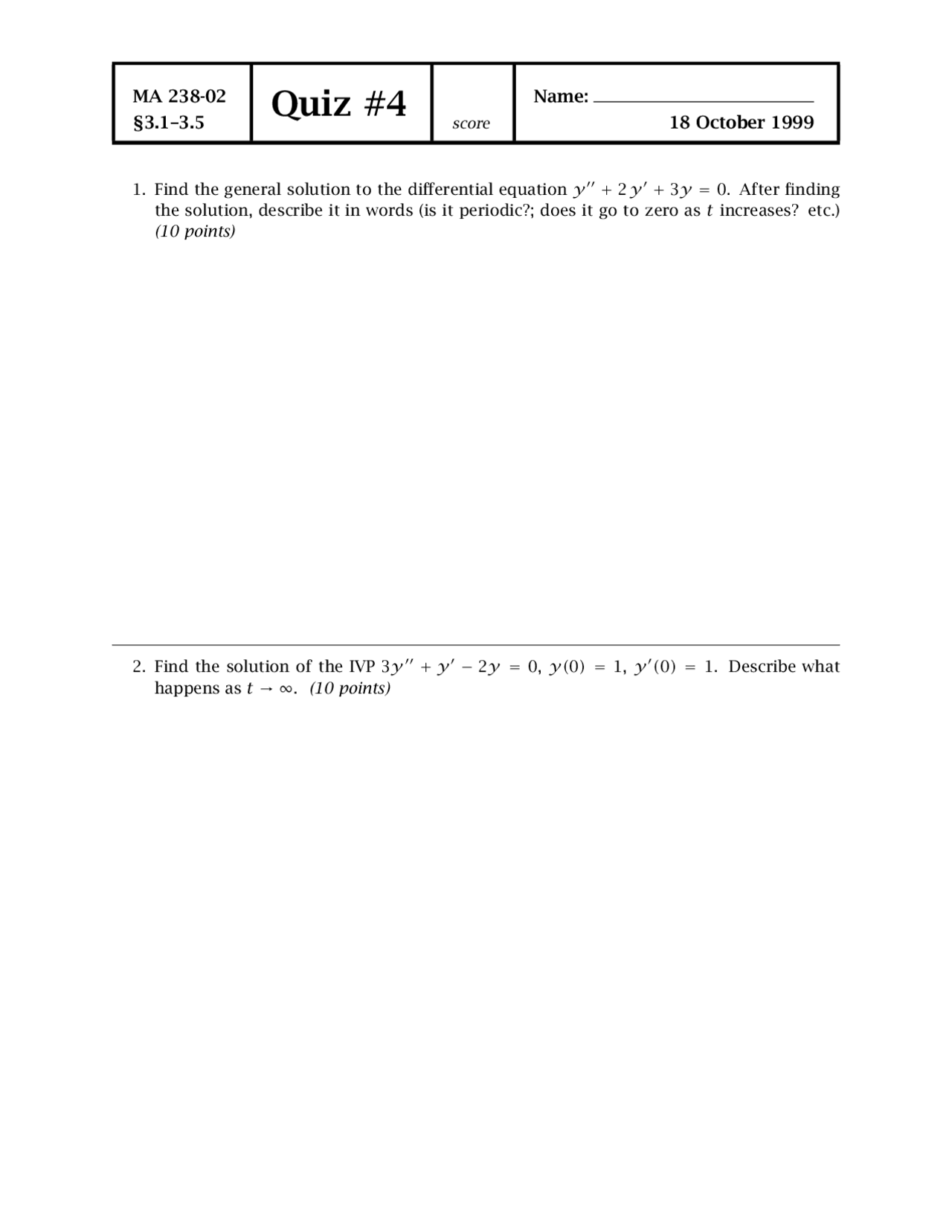 Happens Differential Equations Quiz Docsity