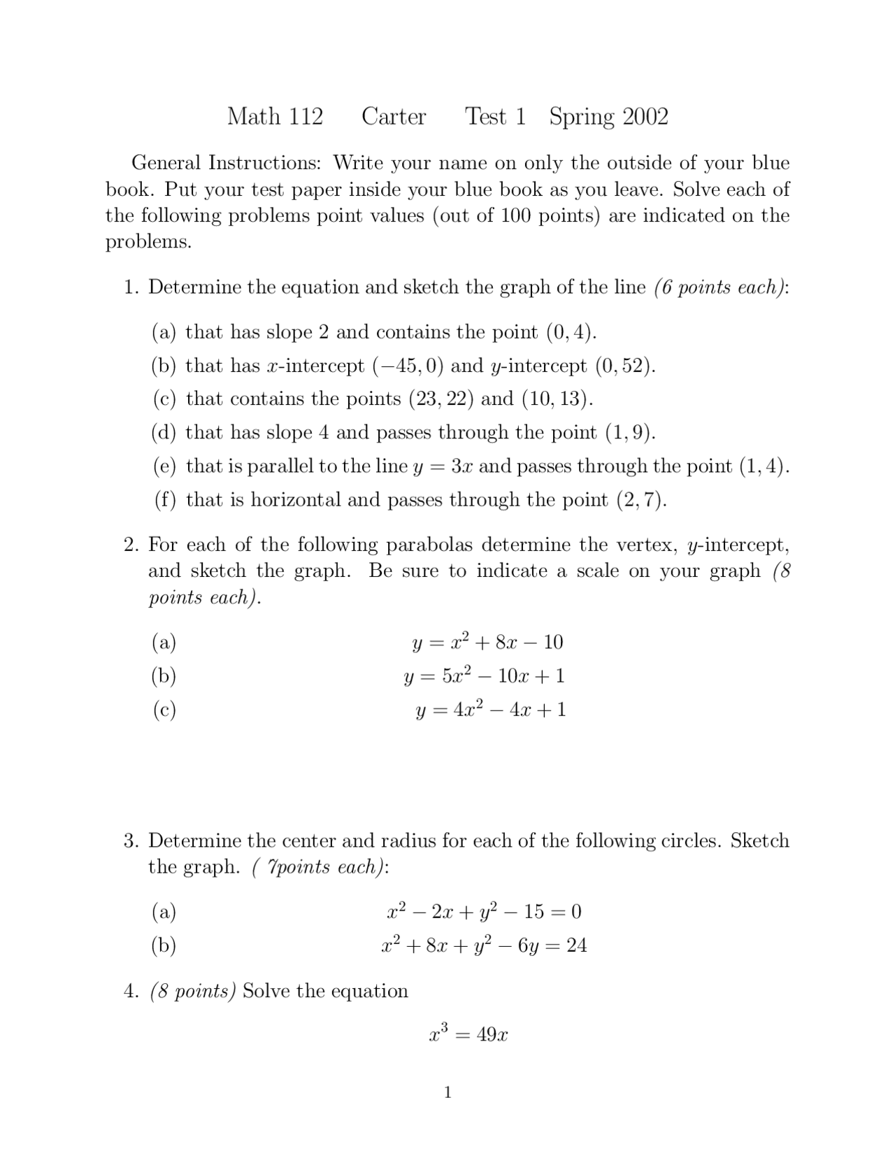 Slope Mathematics Quiz Docsity