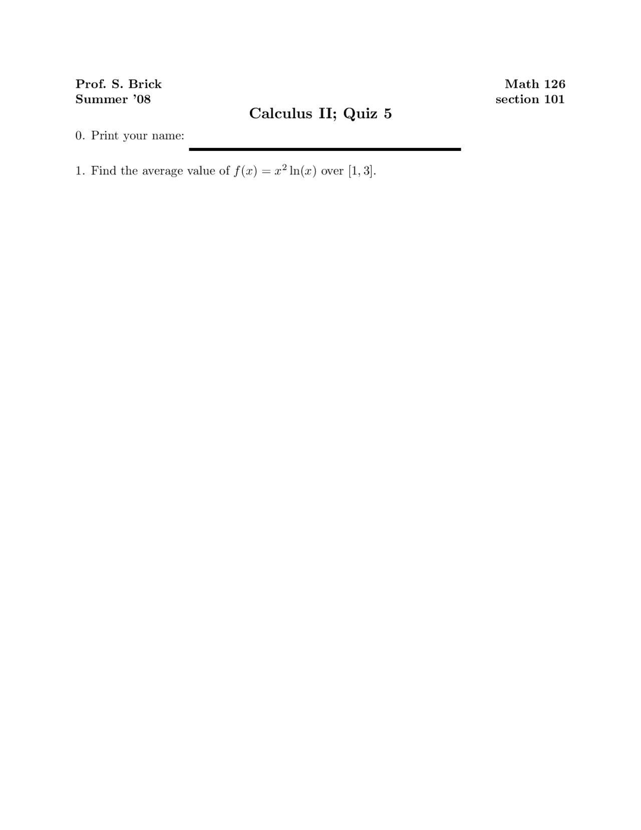 Average Calculus Quiz Docsity