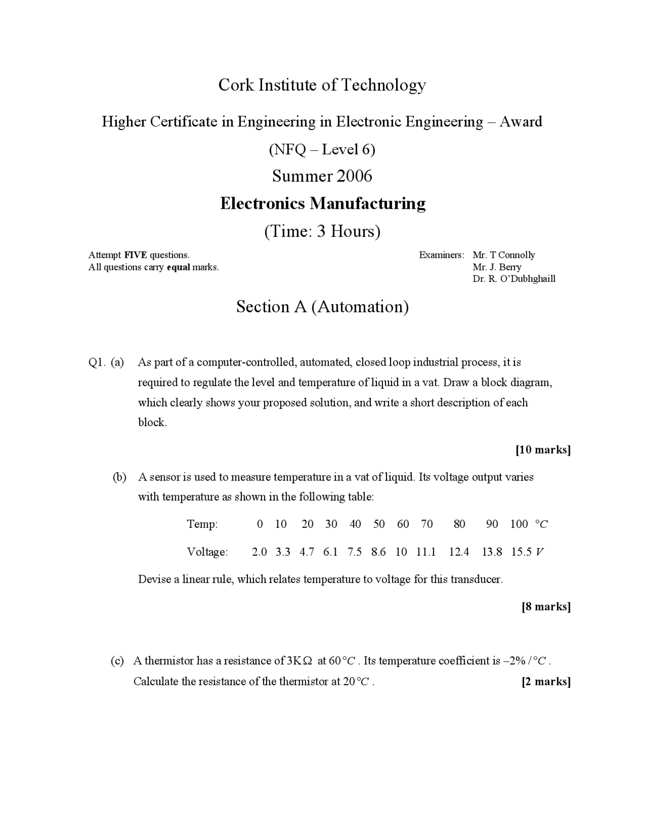 Potentiometer Electronics Manufacturing Exam Docsity