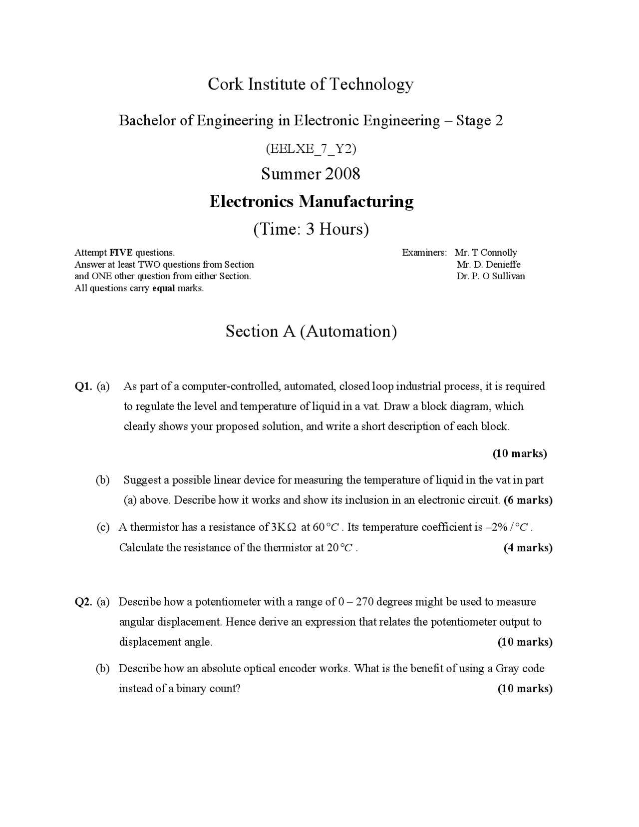 Hard automation - Electronics Manufacturing - Exam | Exams Electronic Circuits Analysis | Docsity