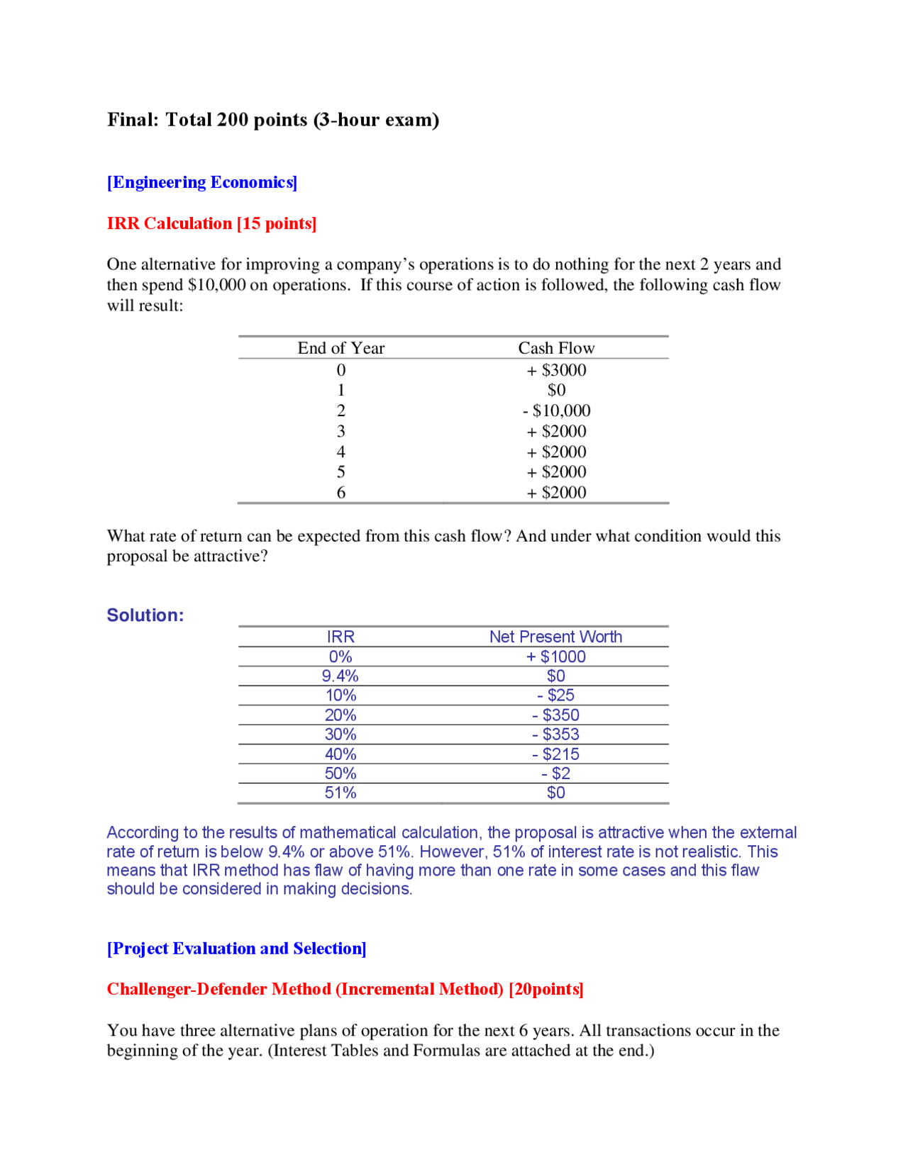 Calculation - Engineering Economics - Solved Exam - Docsity