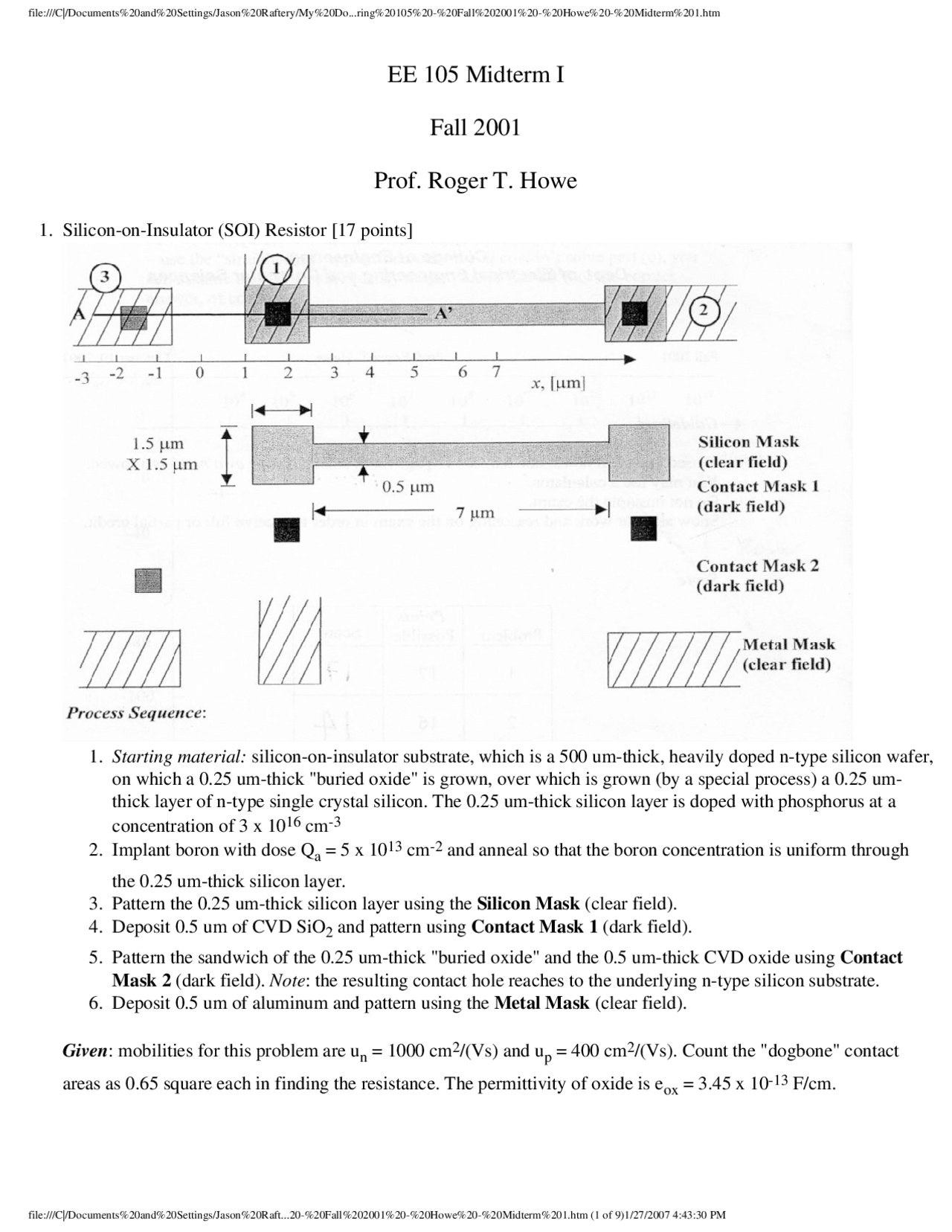 Resistor Microelectronic Devices And Circuits Exam Docsity