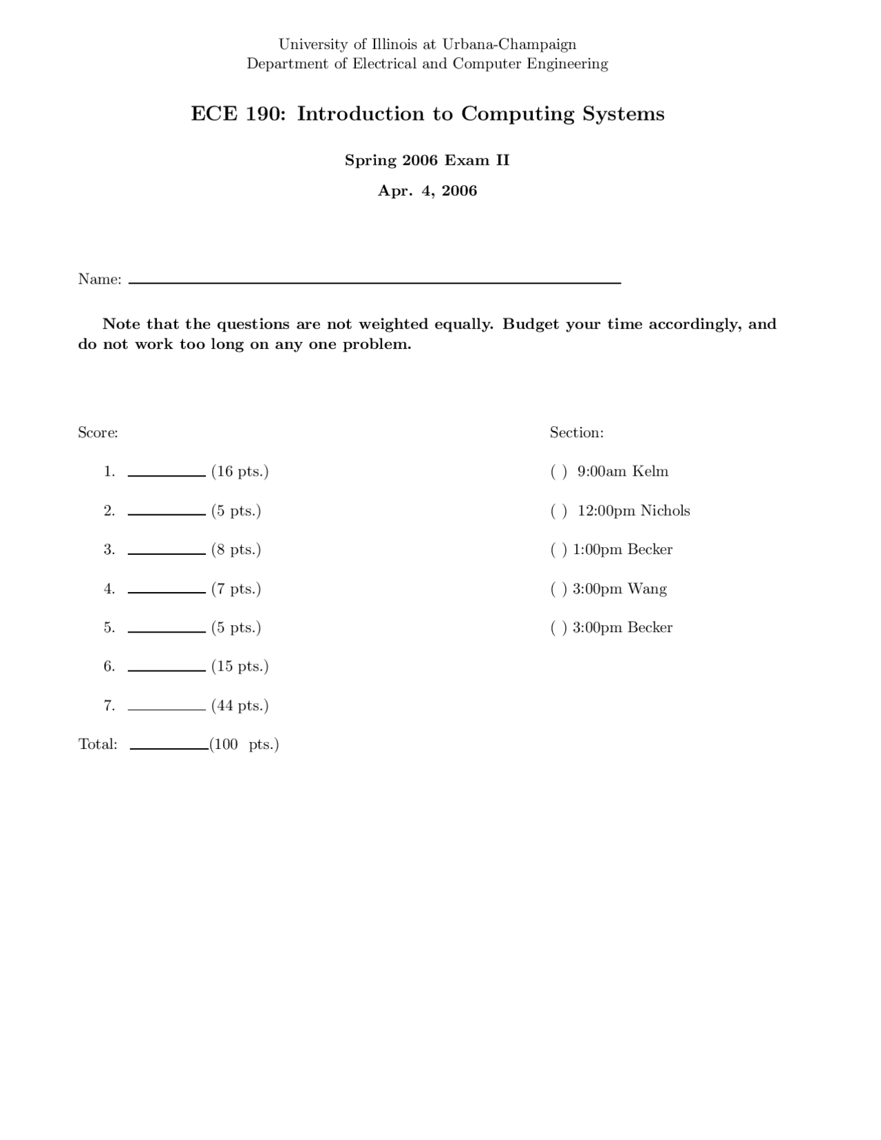 Sentence - Introduction to Engineering - Previous Exam - Docsity