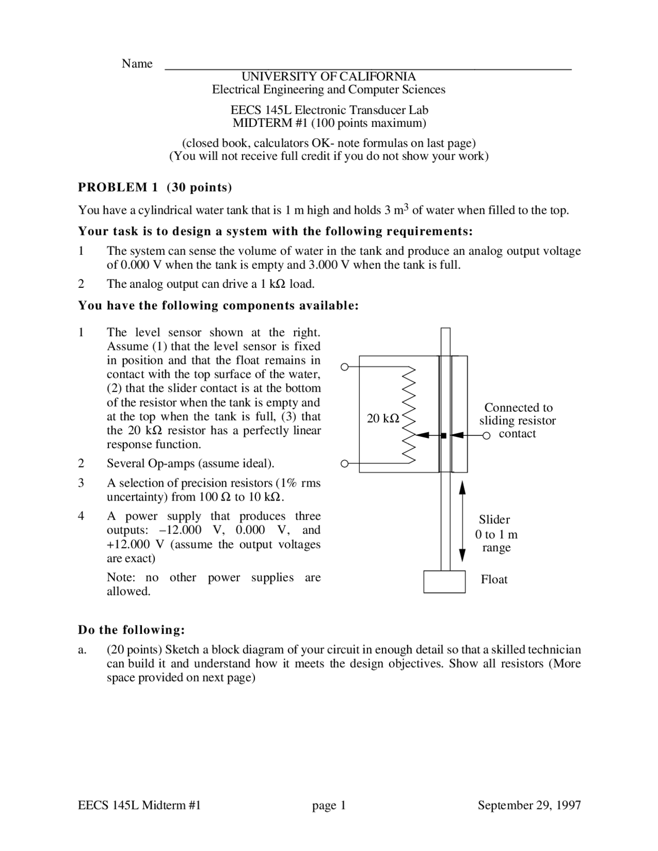 Components Available Electronic Transducer Laboratory Exam Docsity