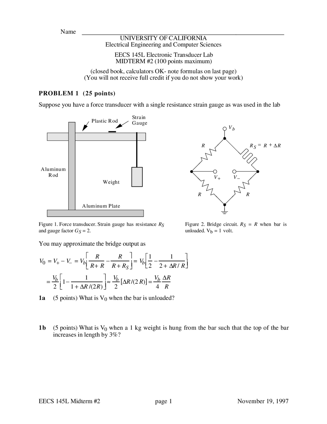 Plastic Rod - Electronic Transducer Laboratory - Exam - Docsity