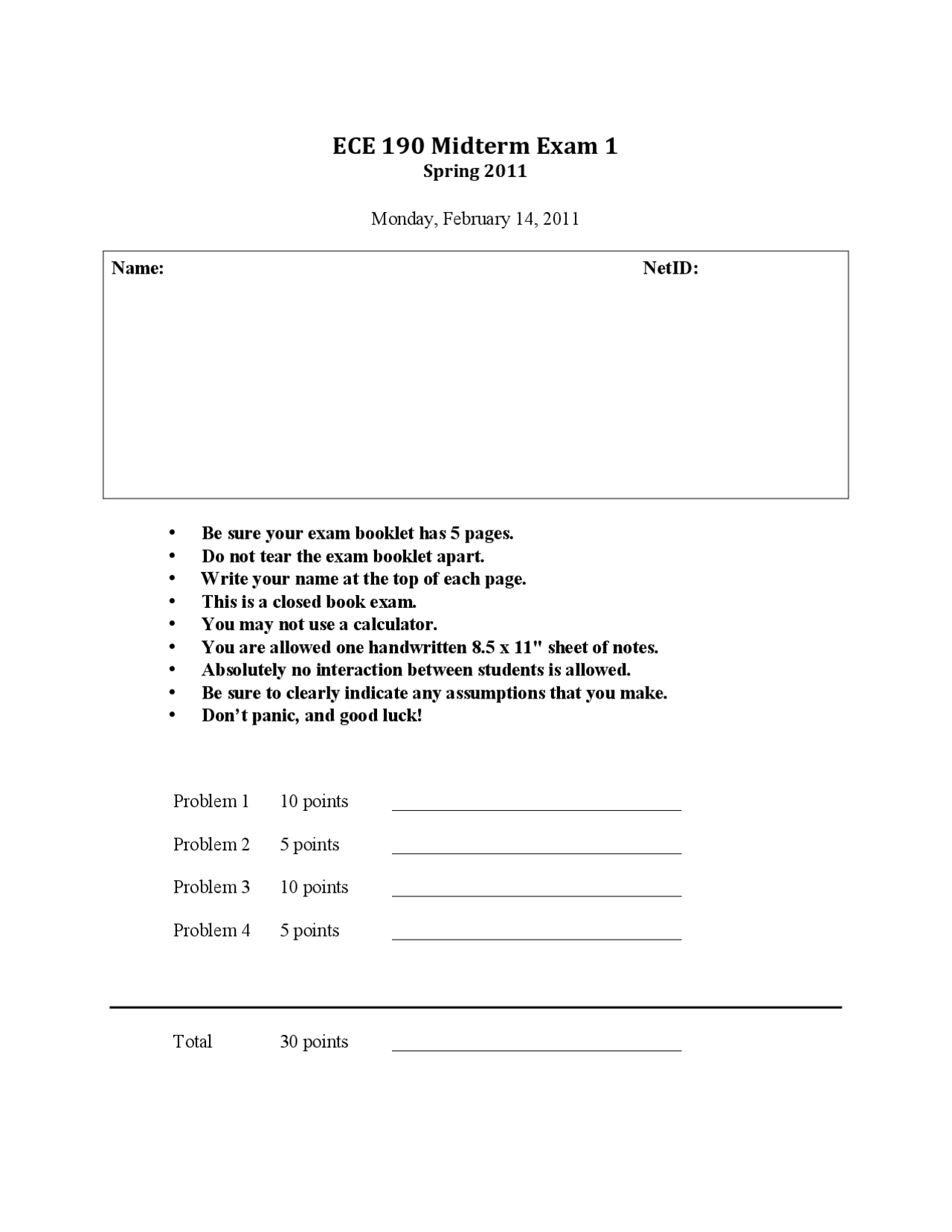Binary Representation - Introduction to Engineering - Previous Exam - Docsity