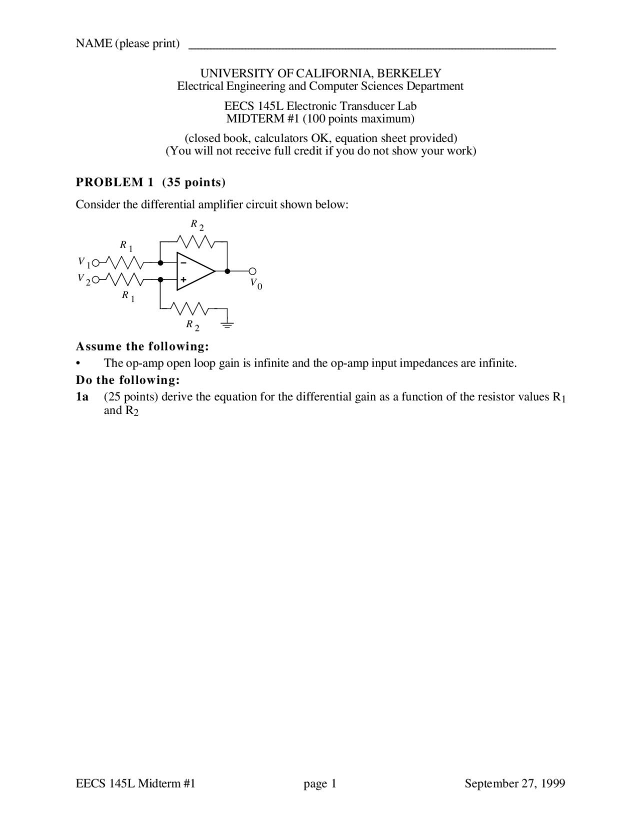 Open Loop Electronic Transducer Laboratory Exam Docsity