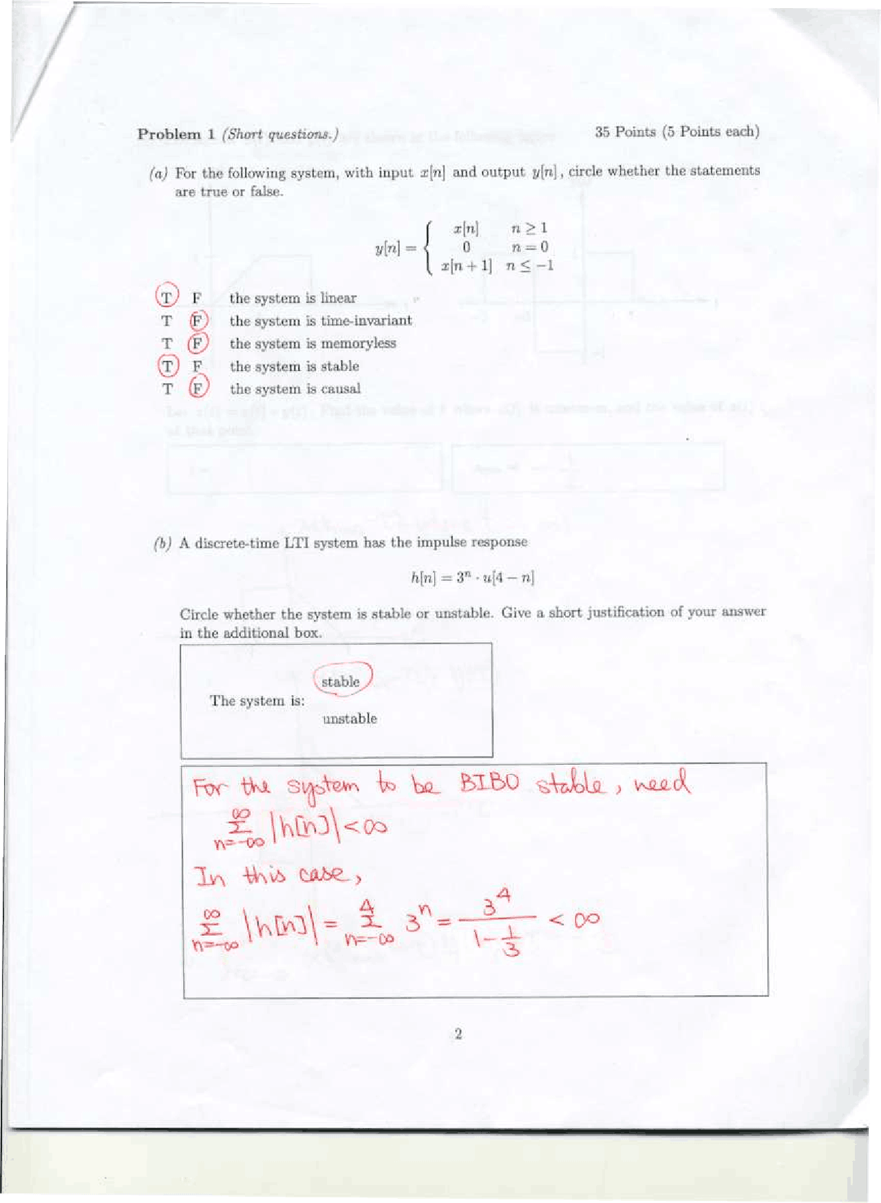 Radians - Signals and Systems - Solved Exam - Docsity