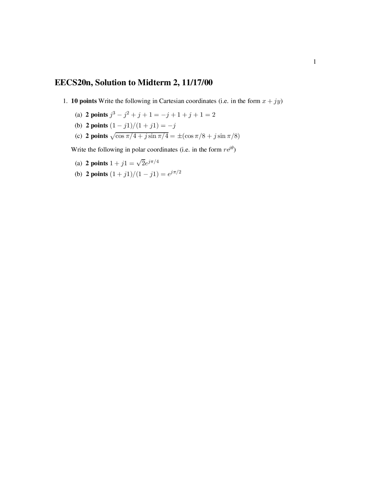 Polar Coordinates Signals And Systems Exam Docsity