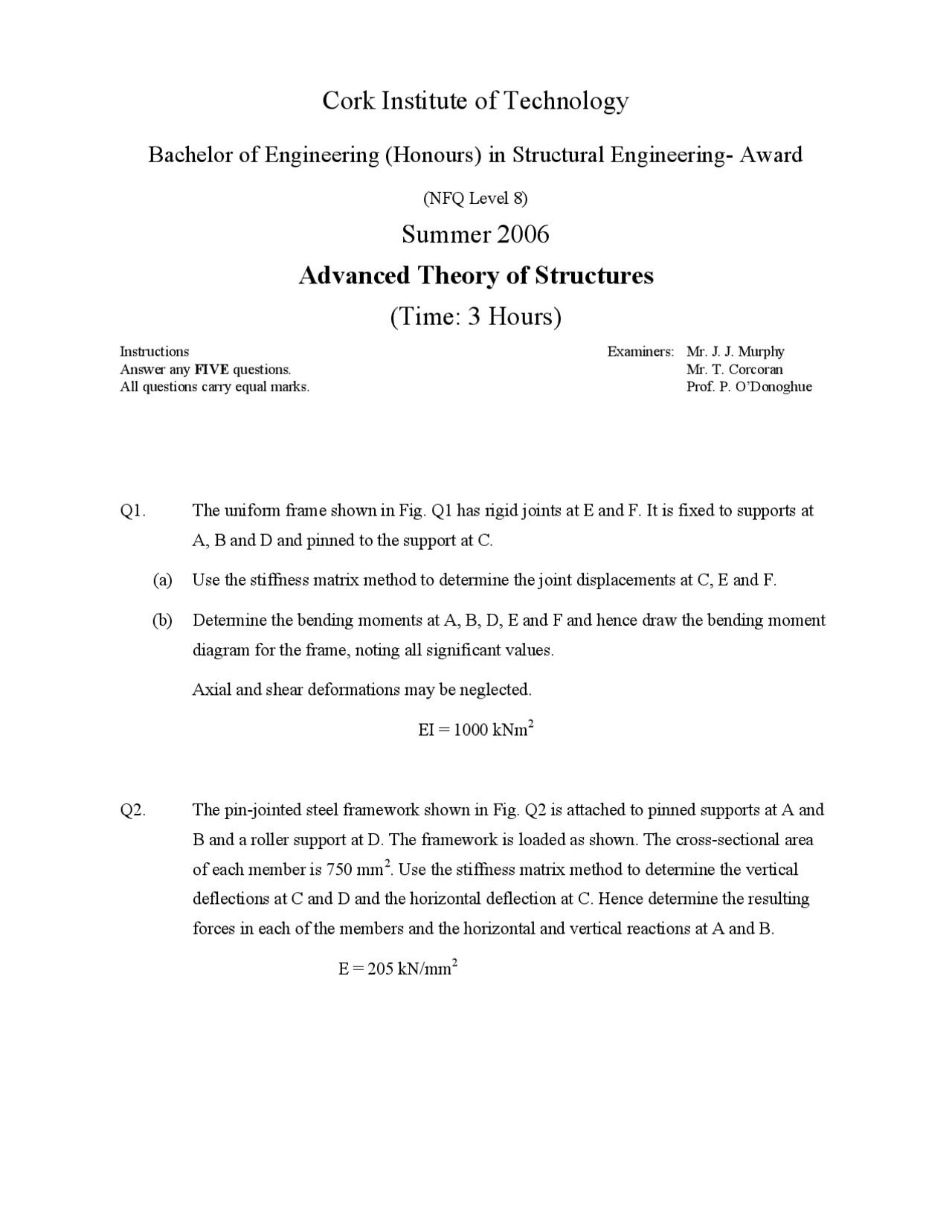 Axial Deformations Advanced Theory Of Structures Past Exam Docsity