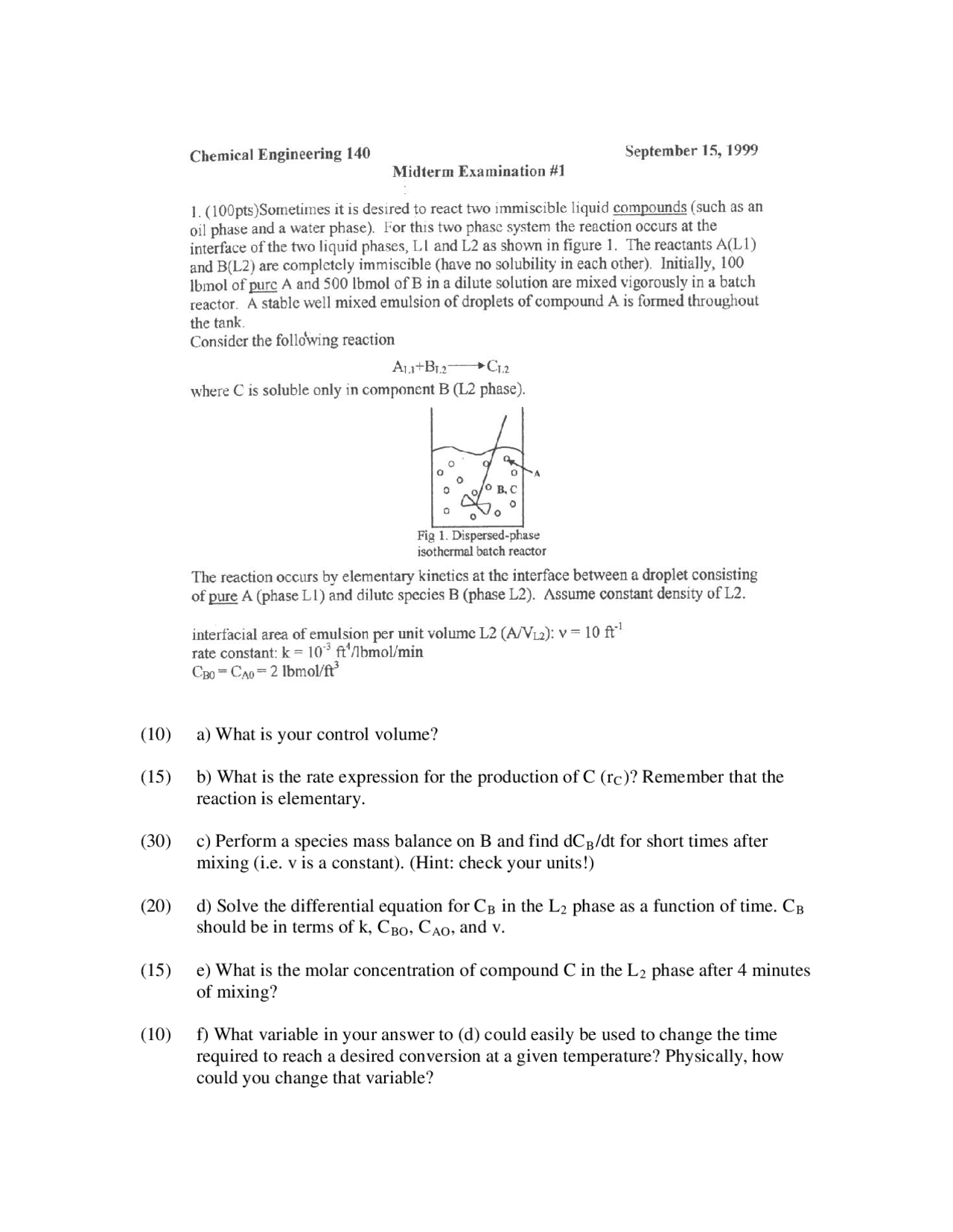 Power Dissipation Chemical Engineering Previous Exam Docsity