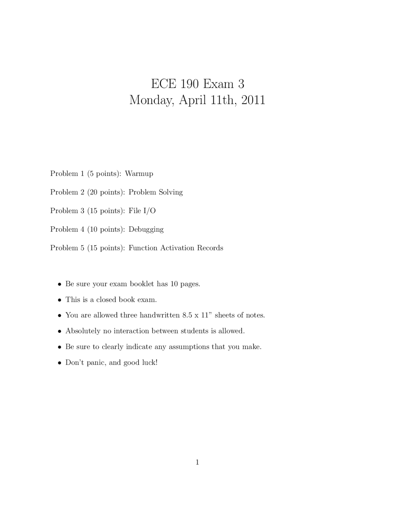 Debugging - Introduction to Engineering - Previous Exam - Docsity