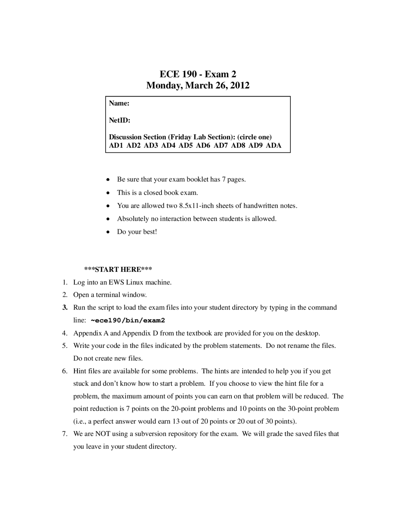 Equality Introduction To Engineering Previous Exam Docsity