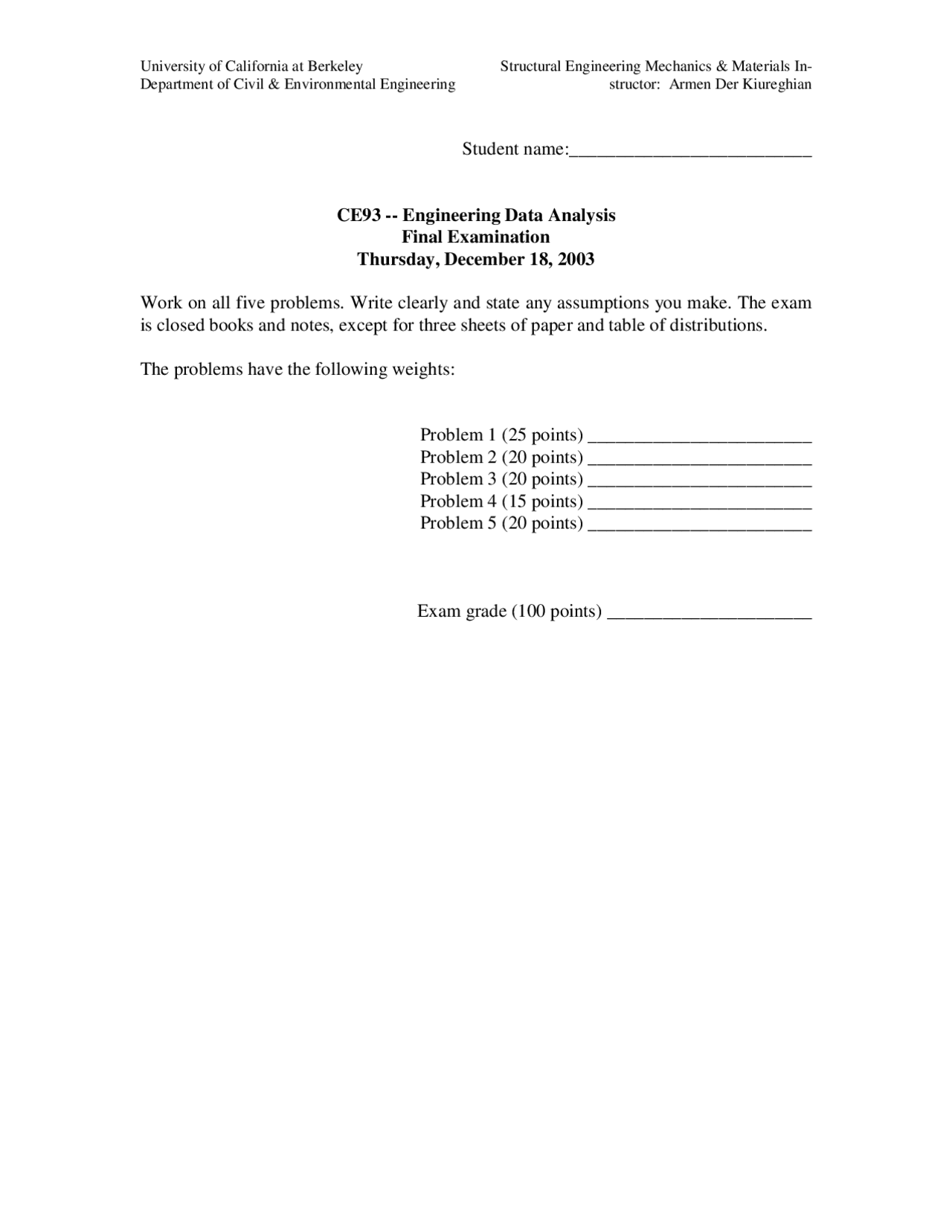 Planning Engineering Data Analysis Solved Exam Docsity