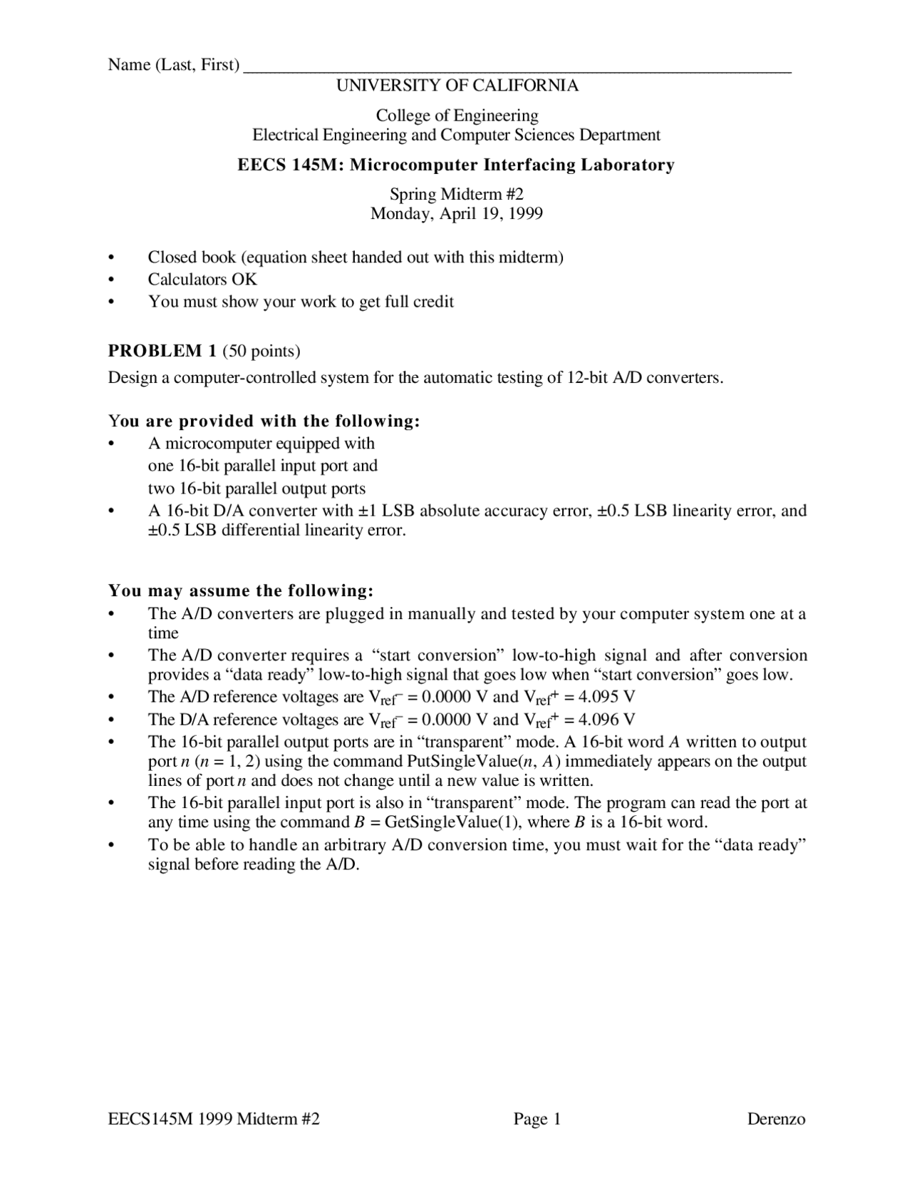 Microcomputer Microcomputer Interfacing Laboratory Exam Docsity