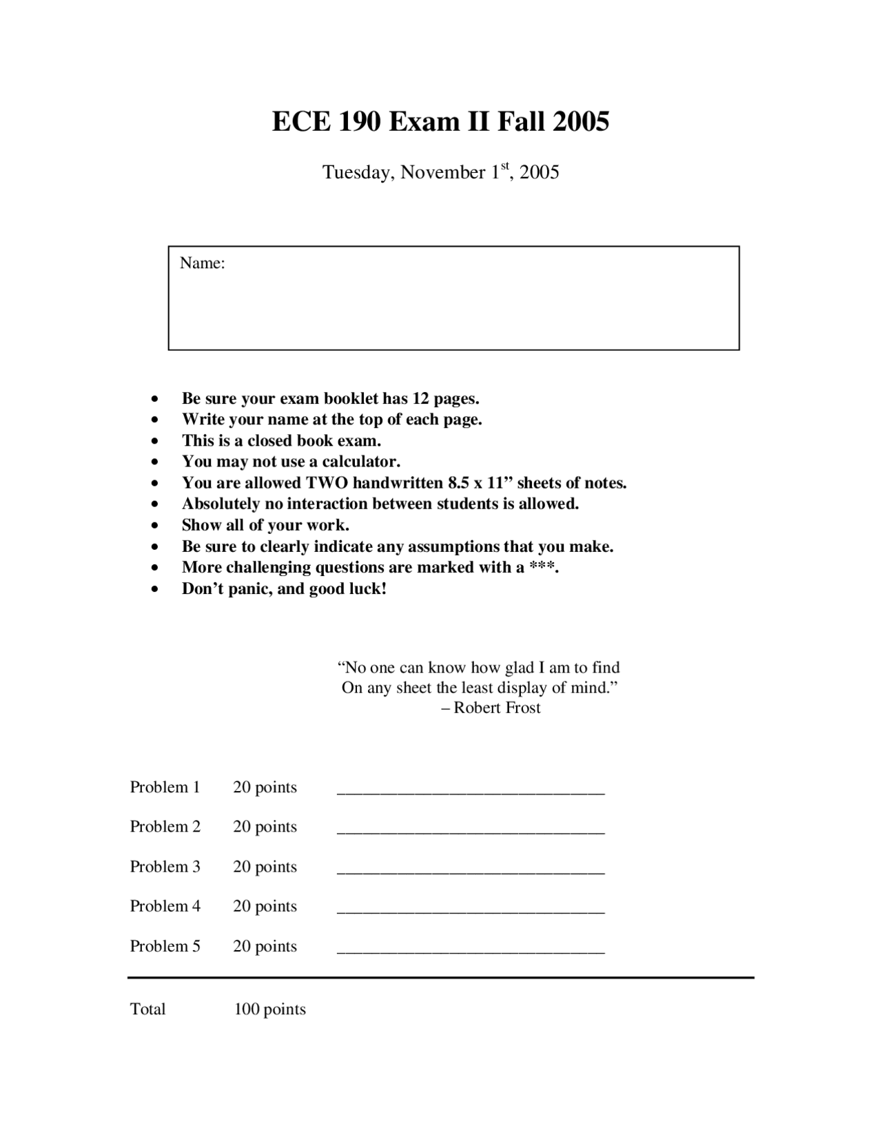 Irregularly Distributed Introduction To Engineering Previous Exam