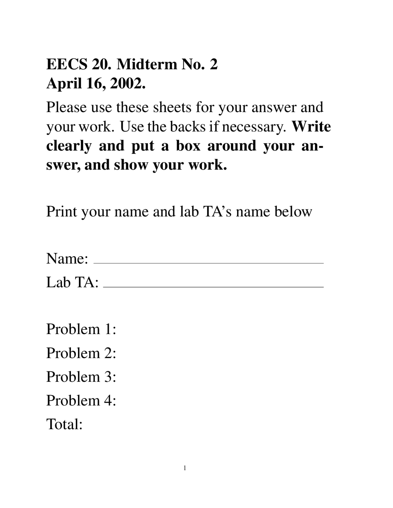 Continuous Time Signal - Signals and Systems - Exam - Docsity