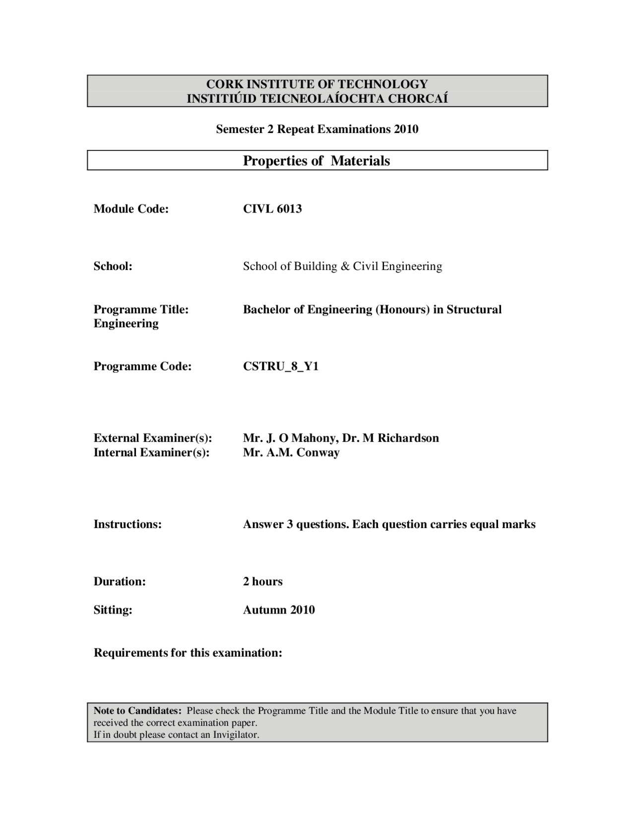 Sieve Analysis Properties Of Materials Old Exam Paper Docsity