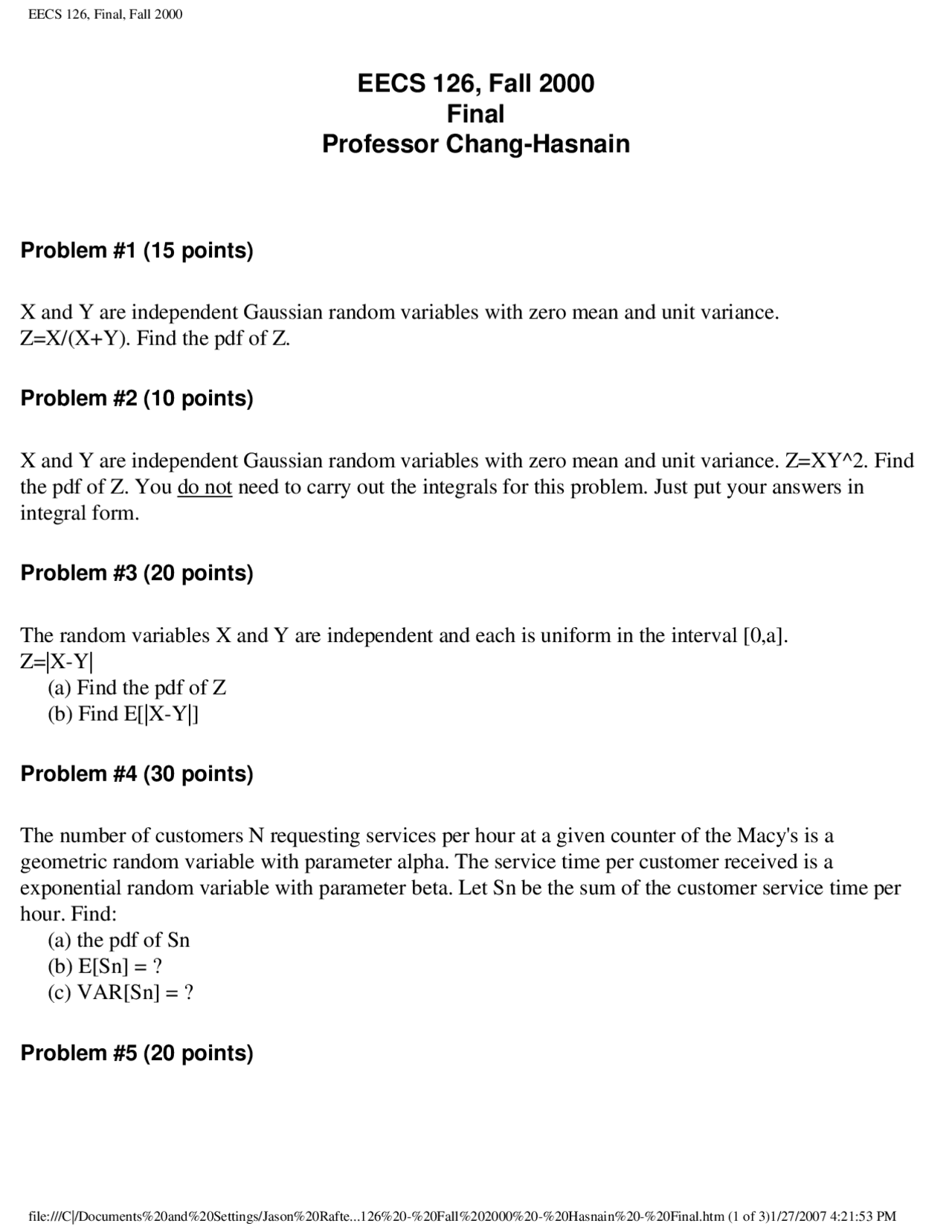 Gaussian Random Variables - Probability and Random Processes - Exam | Exams Probability and ...