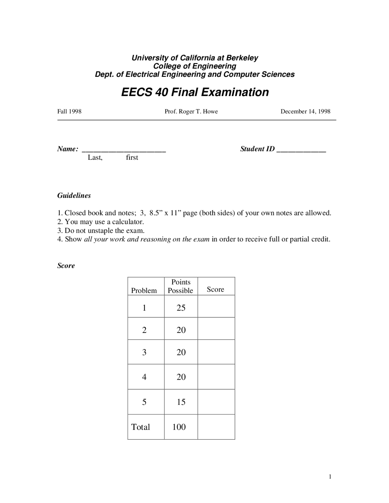 Digital Logic Gate - Electrical Engineering - Exam - Docsity