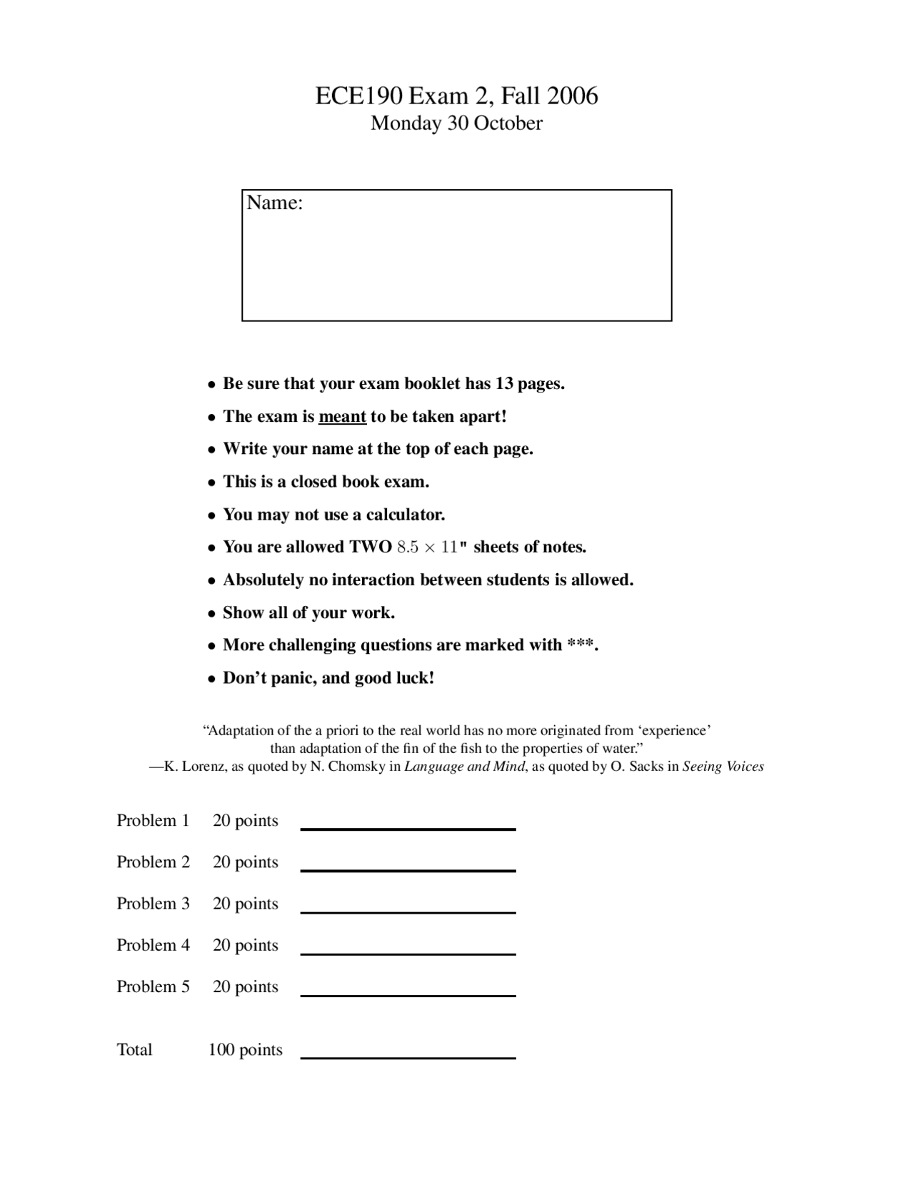 Concisely Introduction To Engineering Previous Exam Docsity