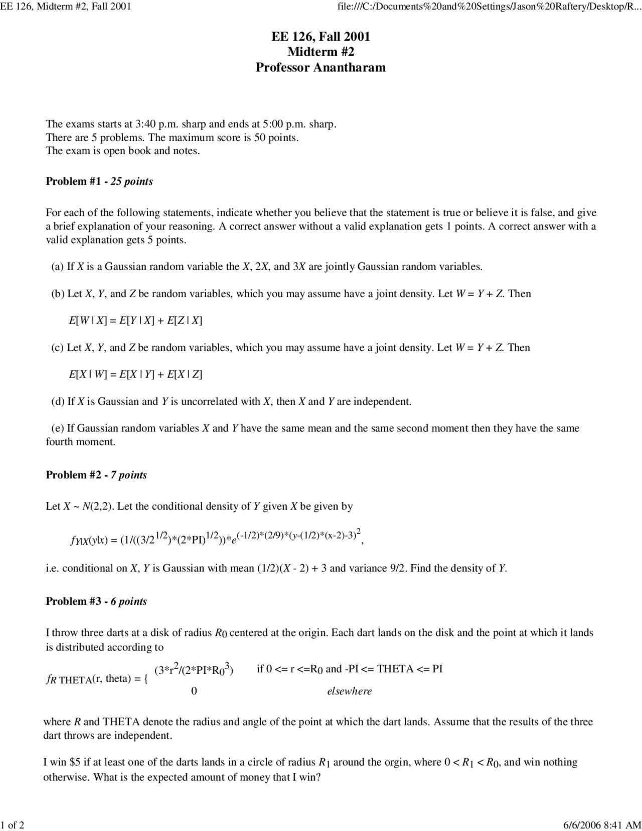 Random Variables - Probability and Random Processes - Exam | Exams ...