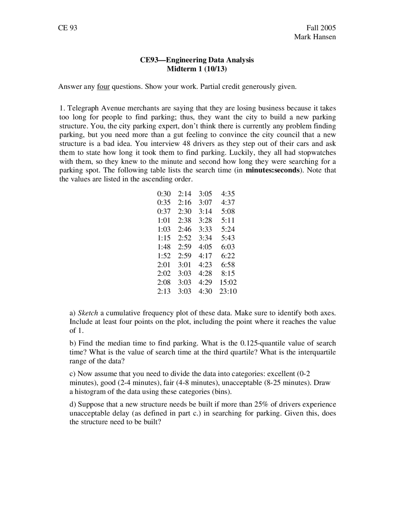Telegraph - Engineering Data Analysis - Solved Exam - Docsity