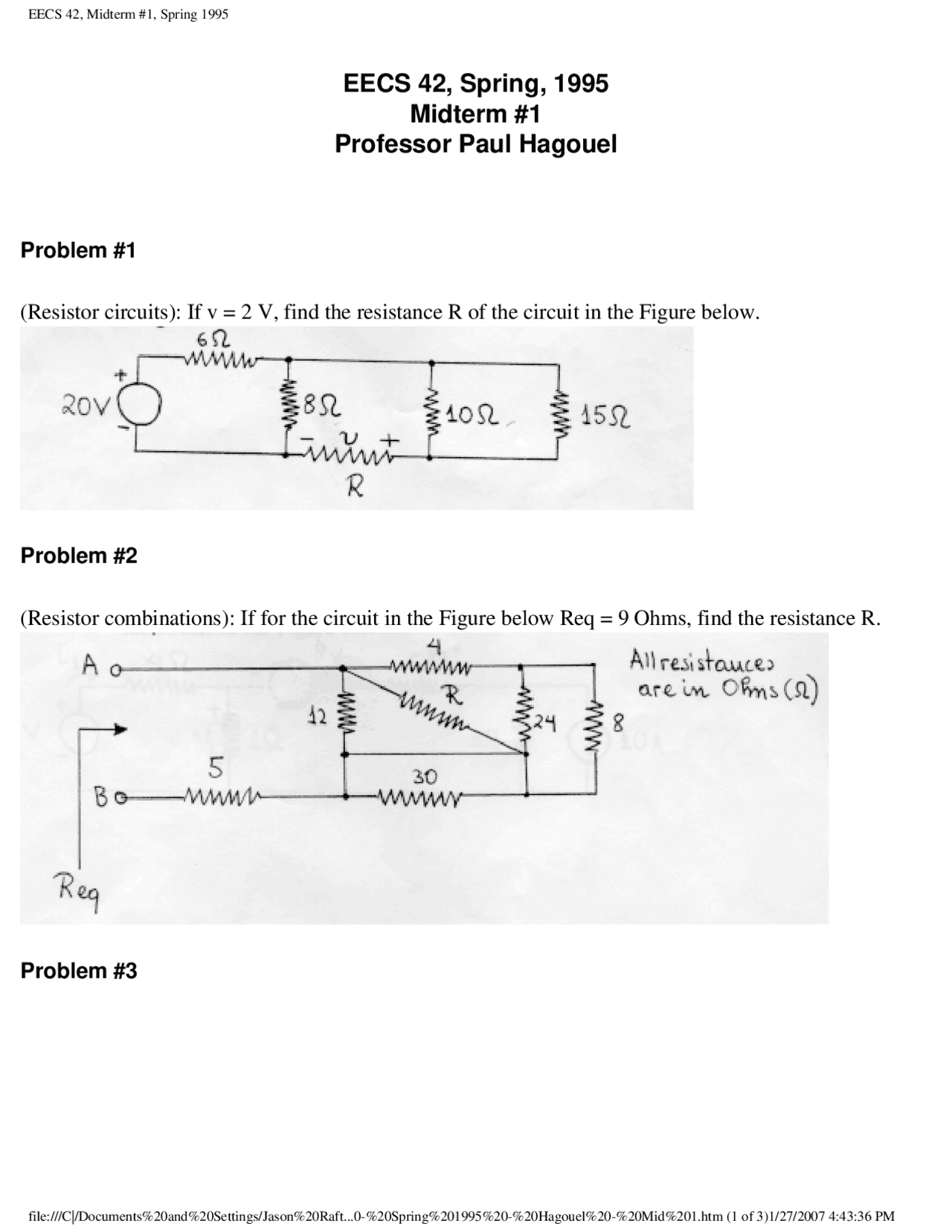 Resistance - Electrical Engineering - Exam - Docsity