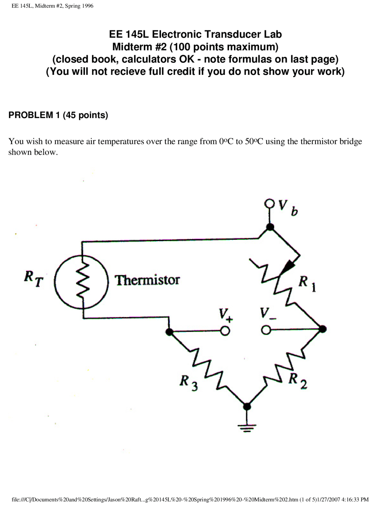 Air Temperatures - Electronic Transducer Laboratory - Exam - Docsity