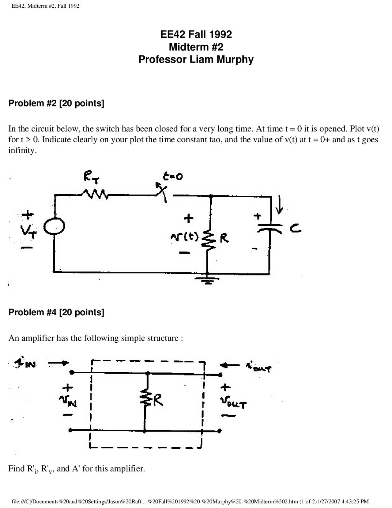 Time Constant Electrical Engineering Exam Docsity