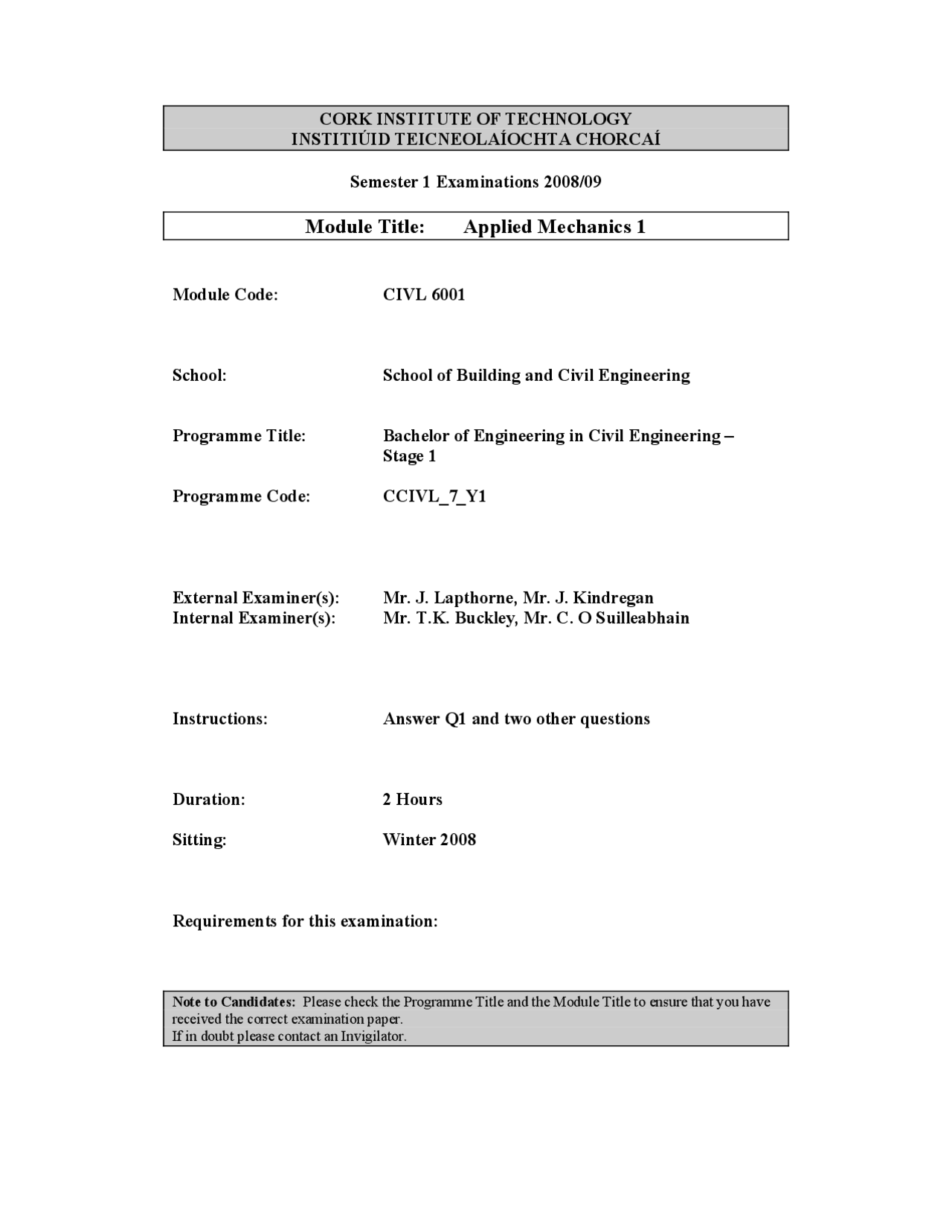 Imperfect Frame - Applied Mechanics - Past Exam | Exams Applied ...