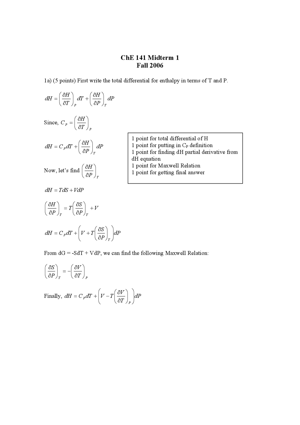Total Differential Chemical Engineering Thermodynamics Previous