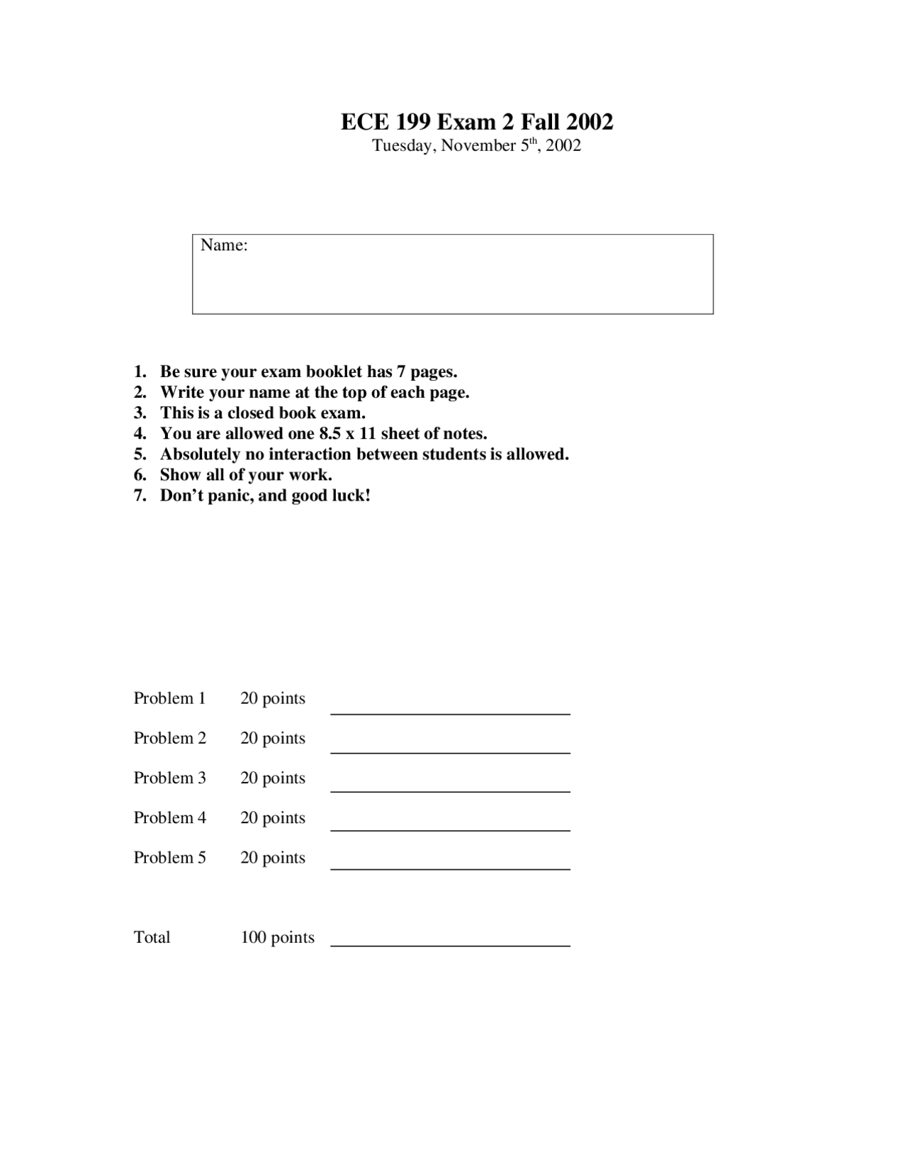 Purpose Introduction To Engineering Previous Exam Docsity