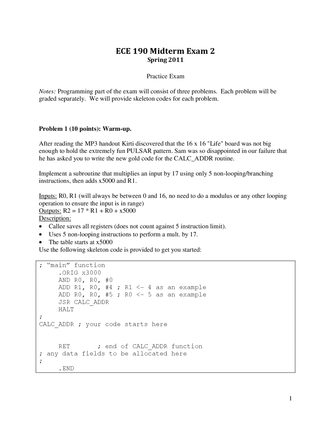 Looping Instructions - Introduction to Engineering - Previous Exam ...