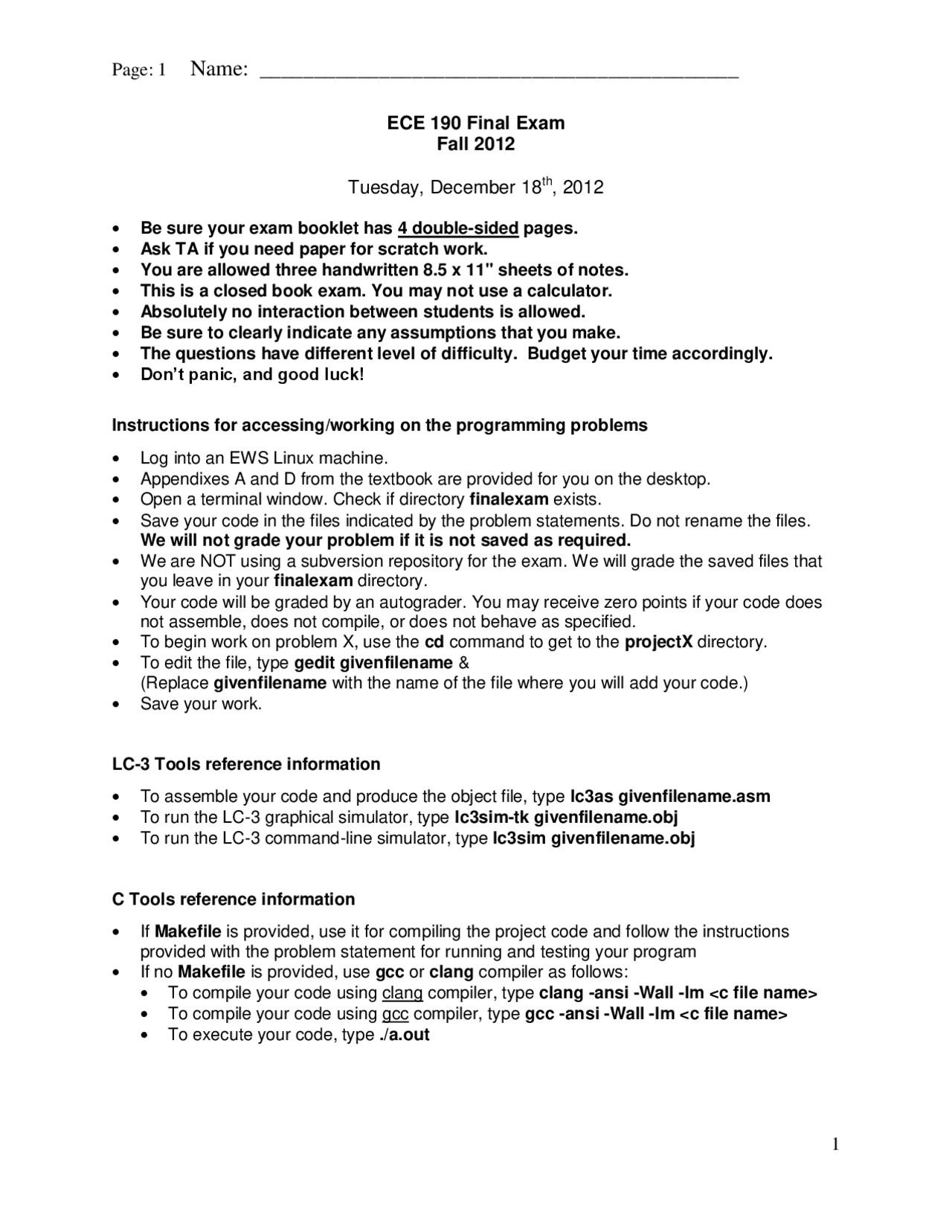 Programming Introduction To Engineering Previous Exam Docsity