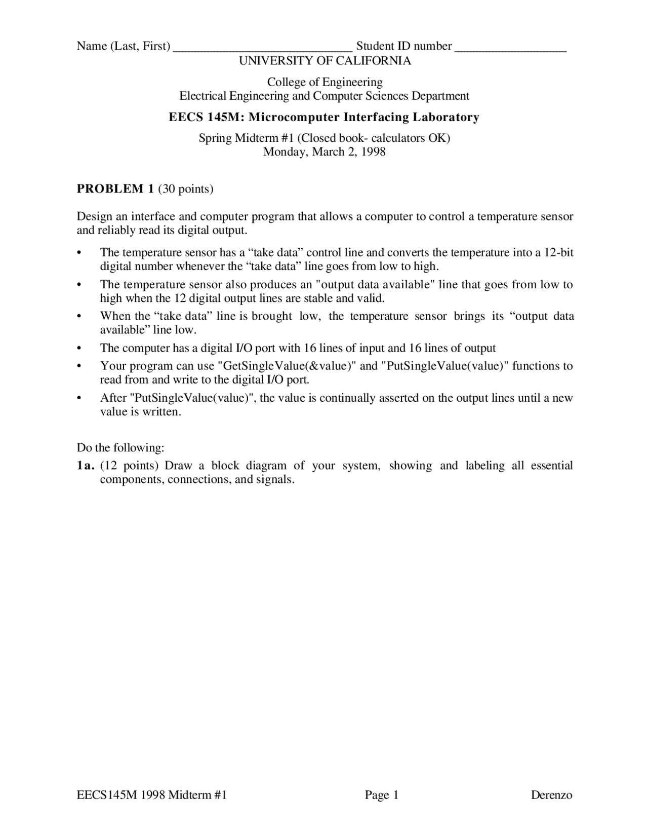 Take Data Microcomputer Interfacing Laboratory Exam Docsity