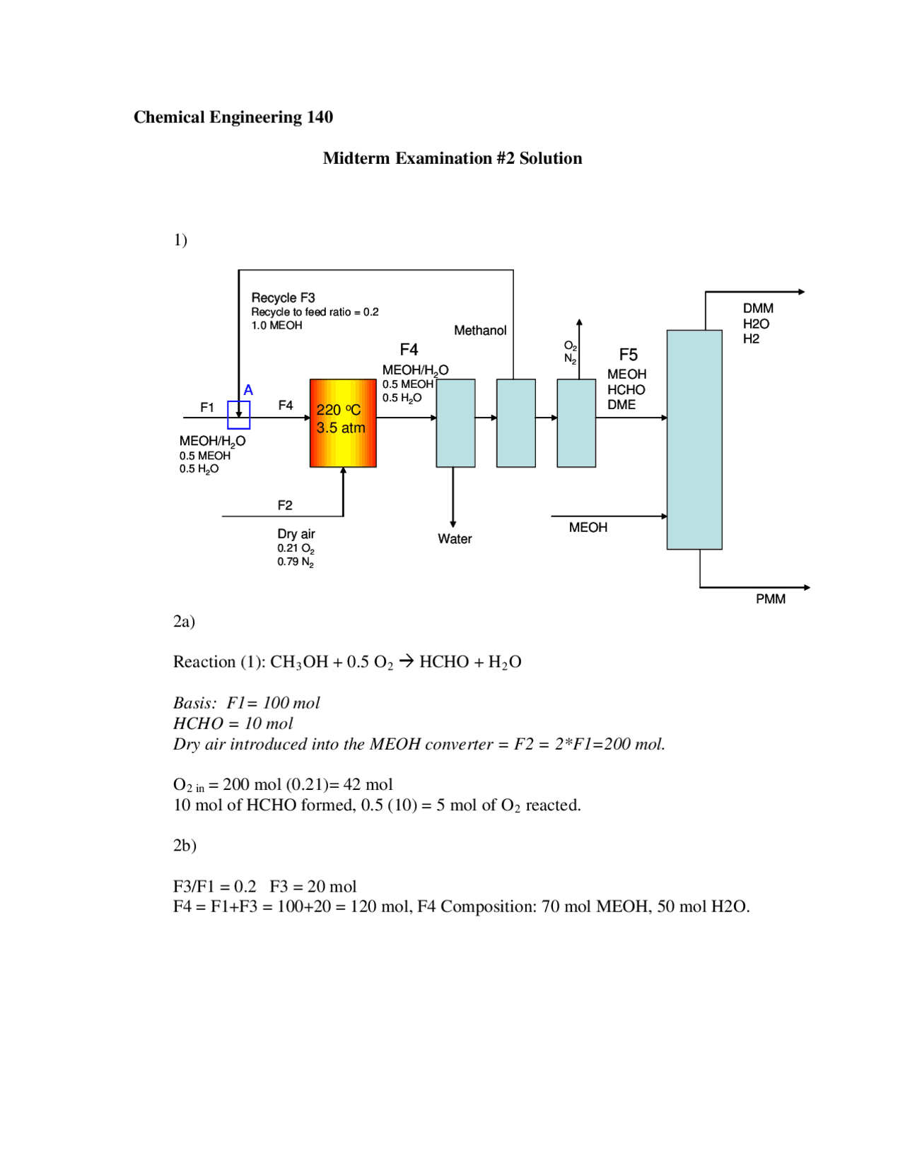 Stream Chemical Engineering Previous Solved Exam Docsity