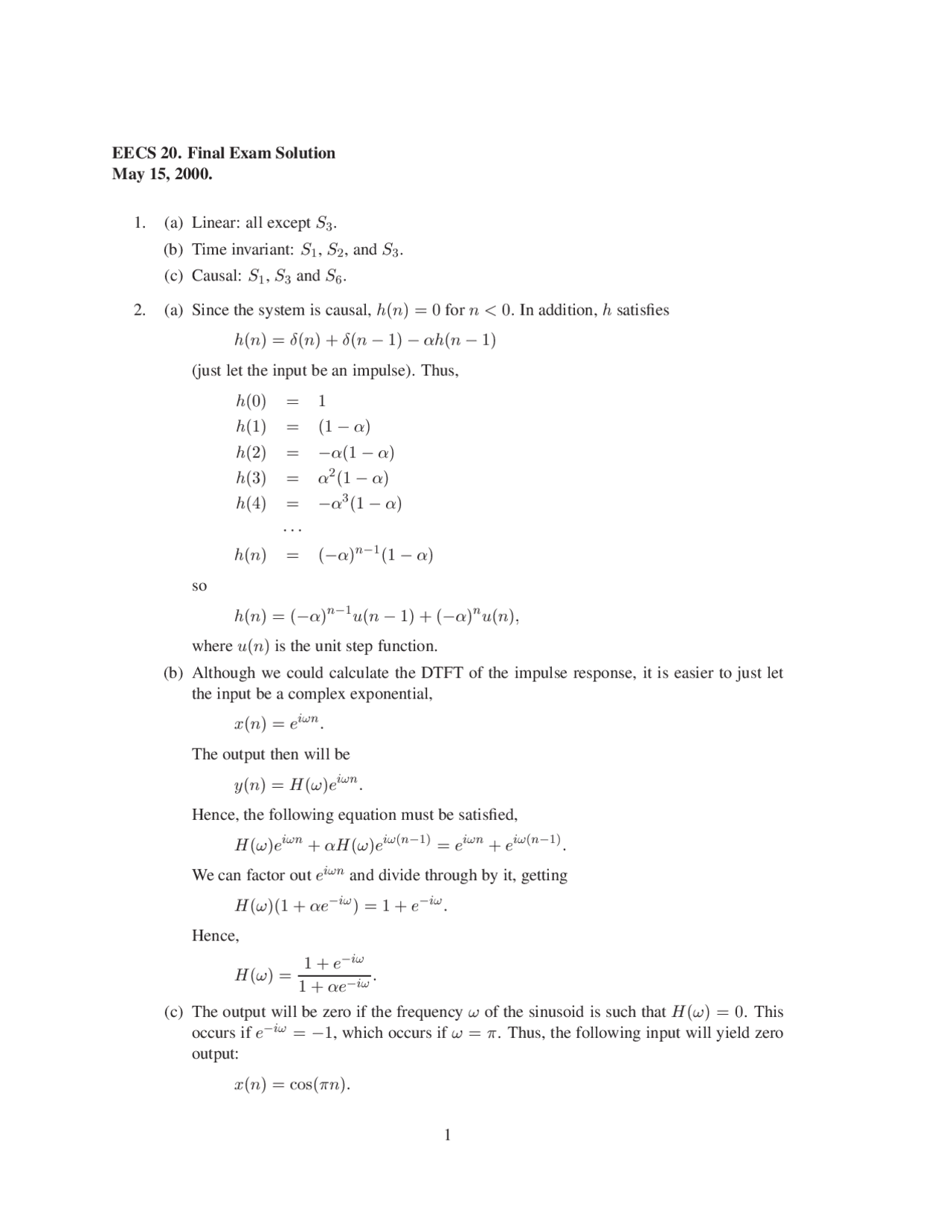 Complex Exponential Signals And Systems Exam Exams Signals And