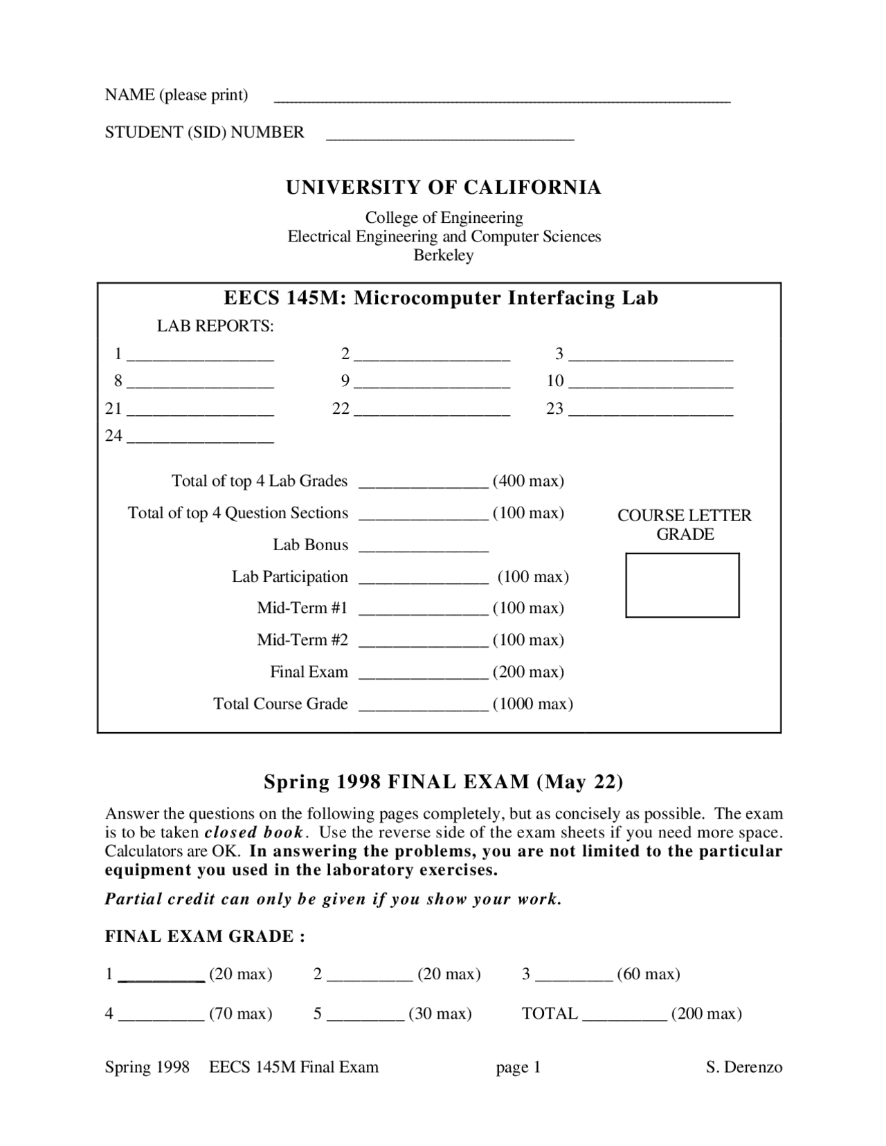 Measurements Microcomputer Interfacing Laboratory Exam Docsity