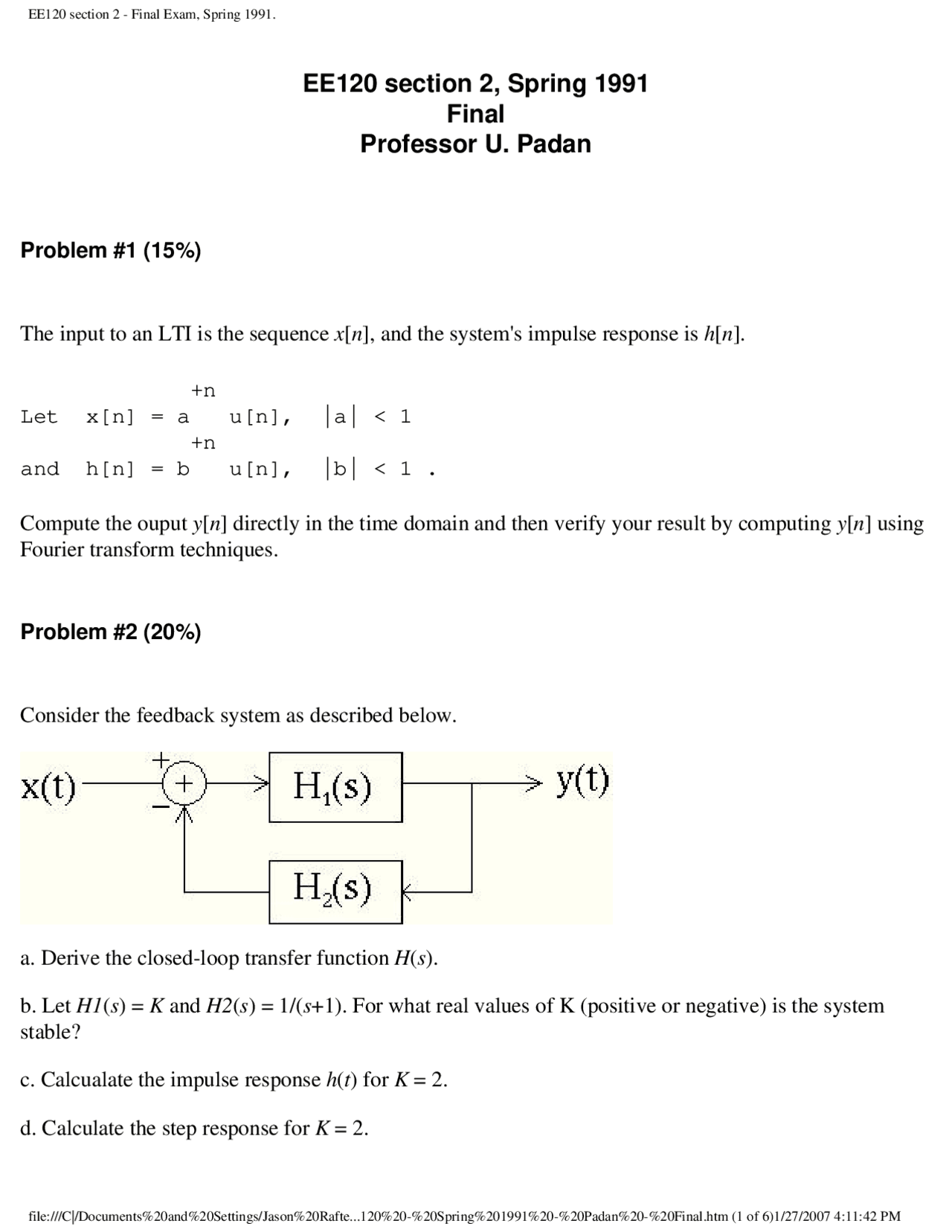 Sequence Signals And Systems Exam Docsity