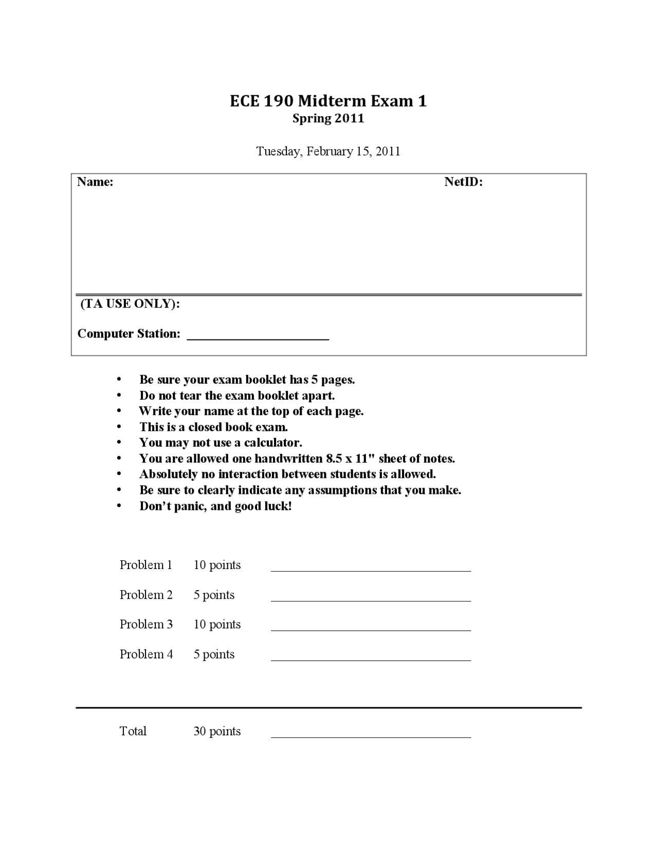 Adding Introduction To Engineering Previous Exam Docsity
