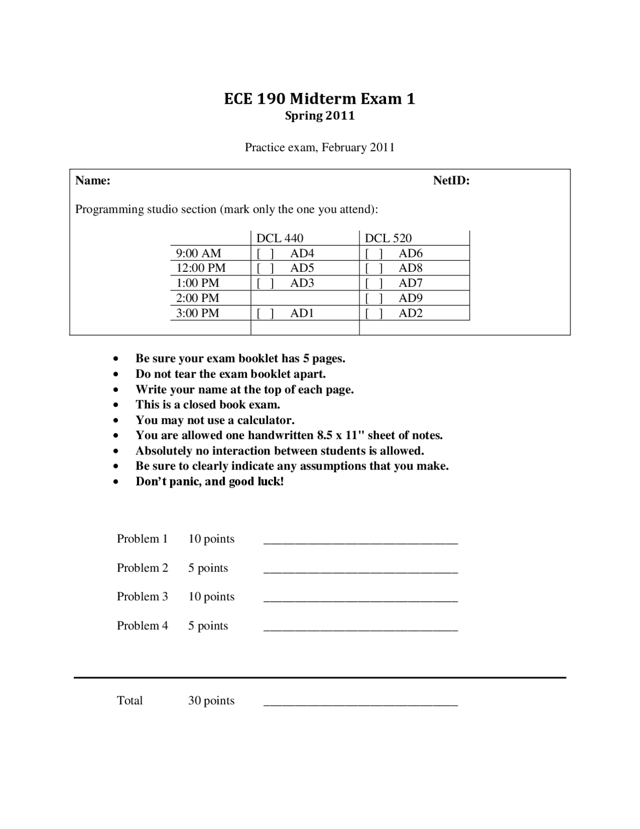 Complement Introduction To Engineering Previous Exam Docsity
