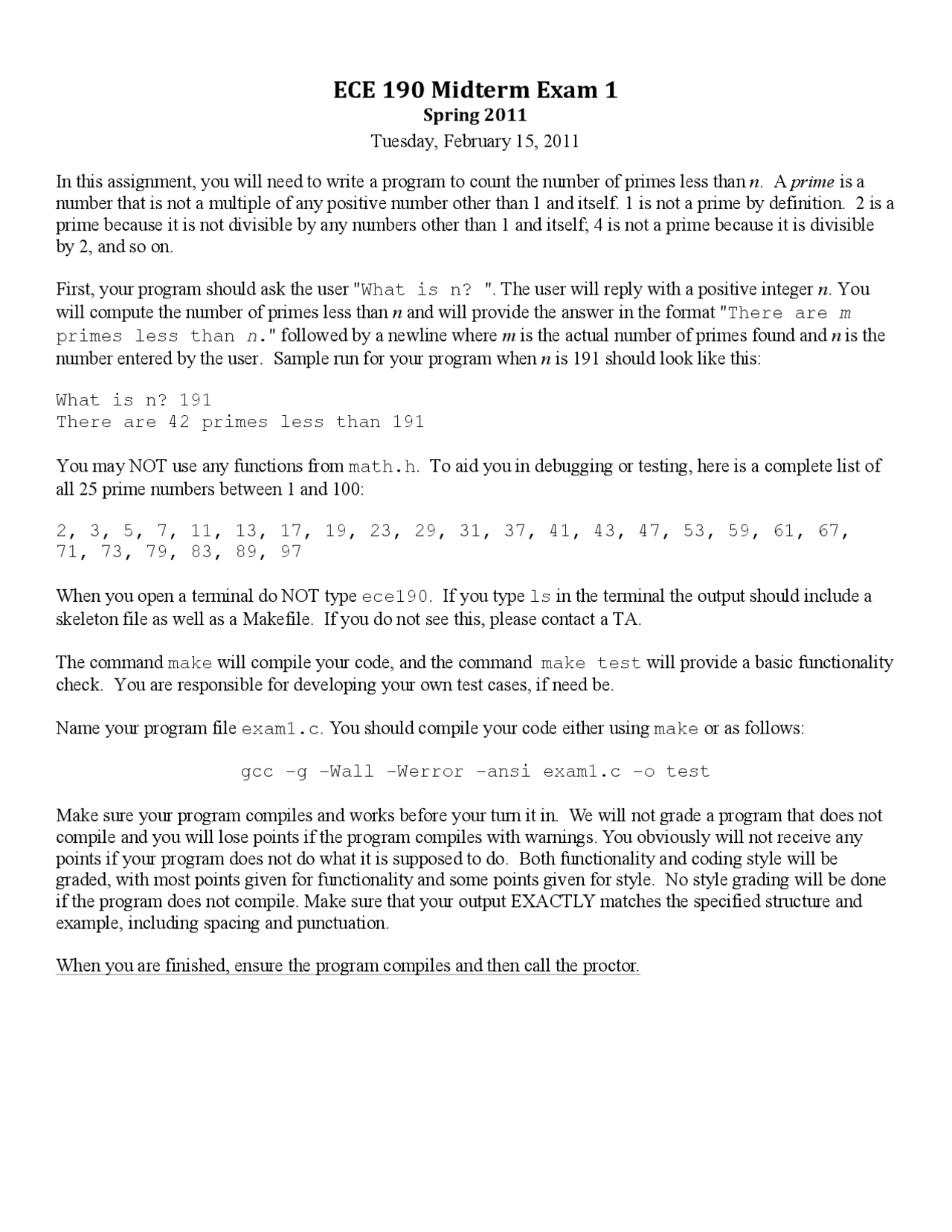 Functions Introduction To Engineering Previous Exam Docsity