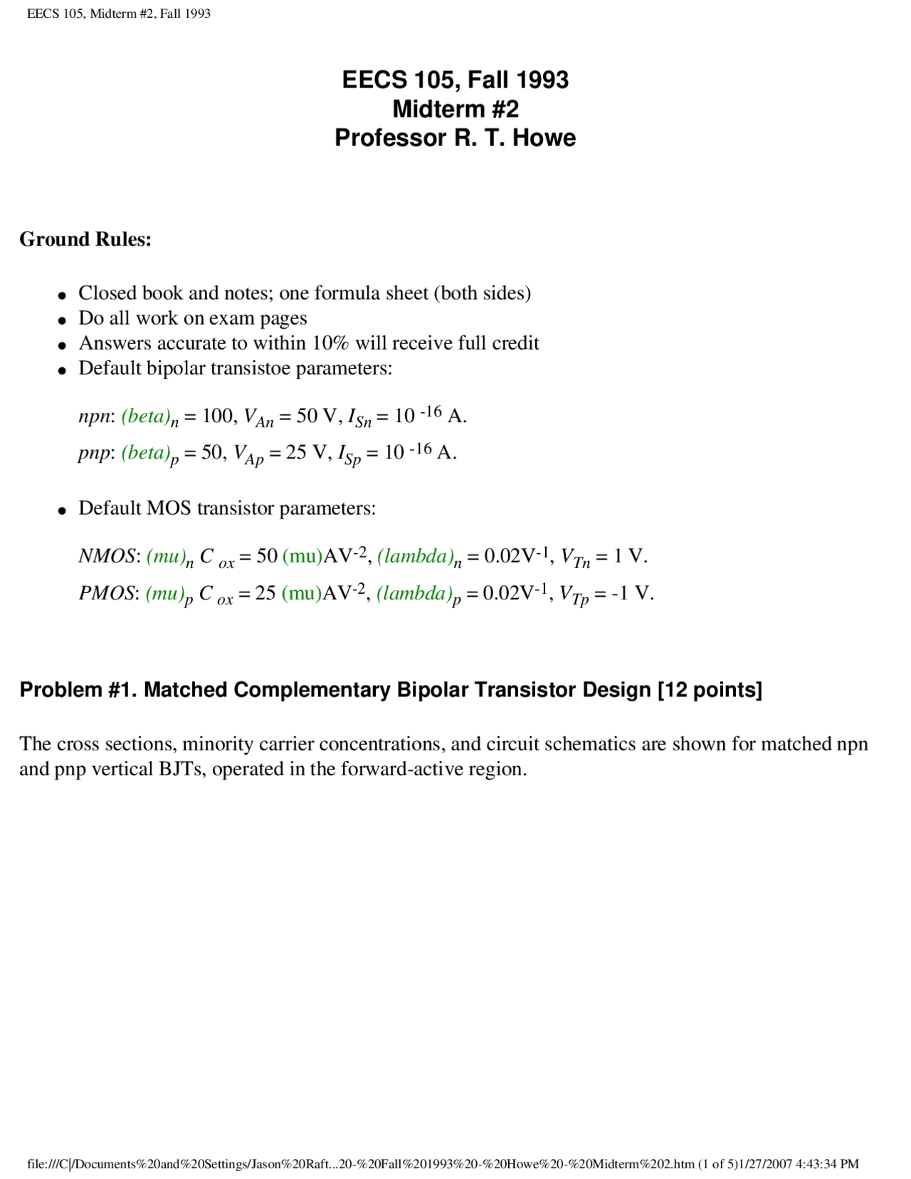 Transistoe Parameters Microelectronic Devices And Circuits Exam