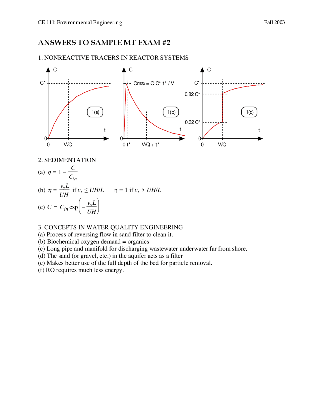 Reactor Outlet Environmental Engineering Solved Exam Docsity