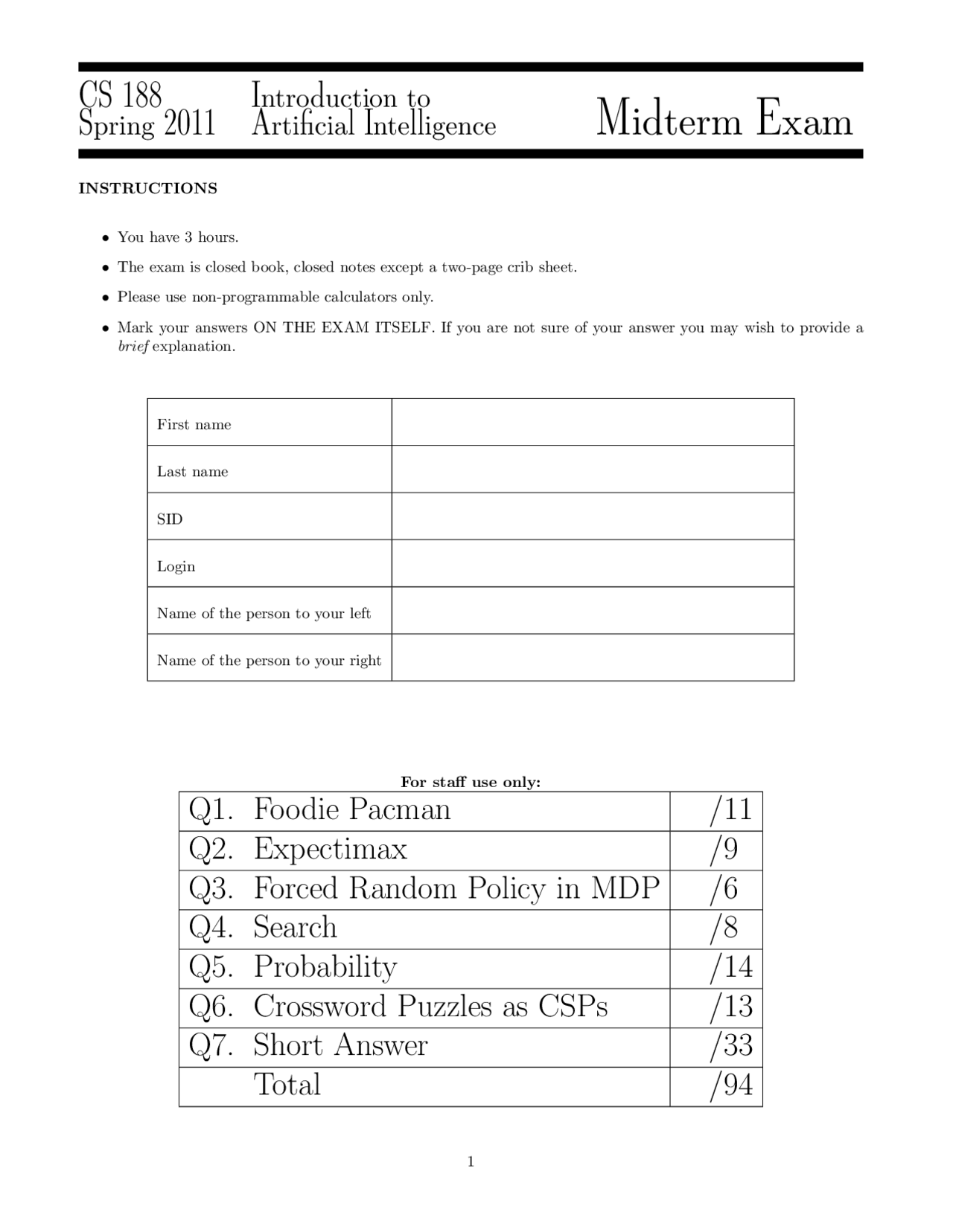 Goal Test Introduction To Artificial Intelligence Exams Exams
