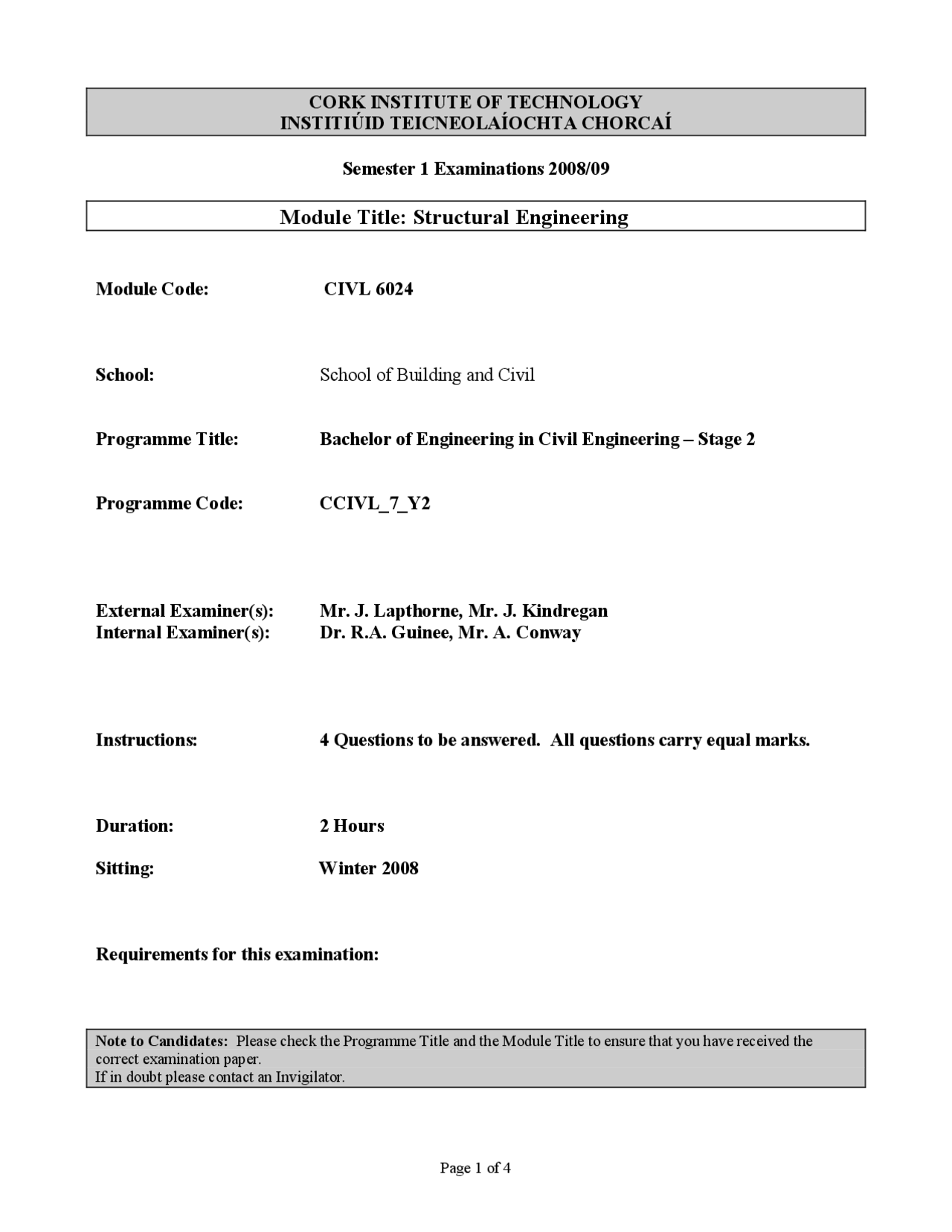 Elastic Section Moduli Structural Engineering Old Exam Paper Docsity