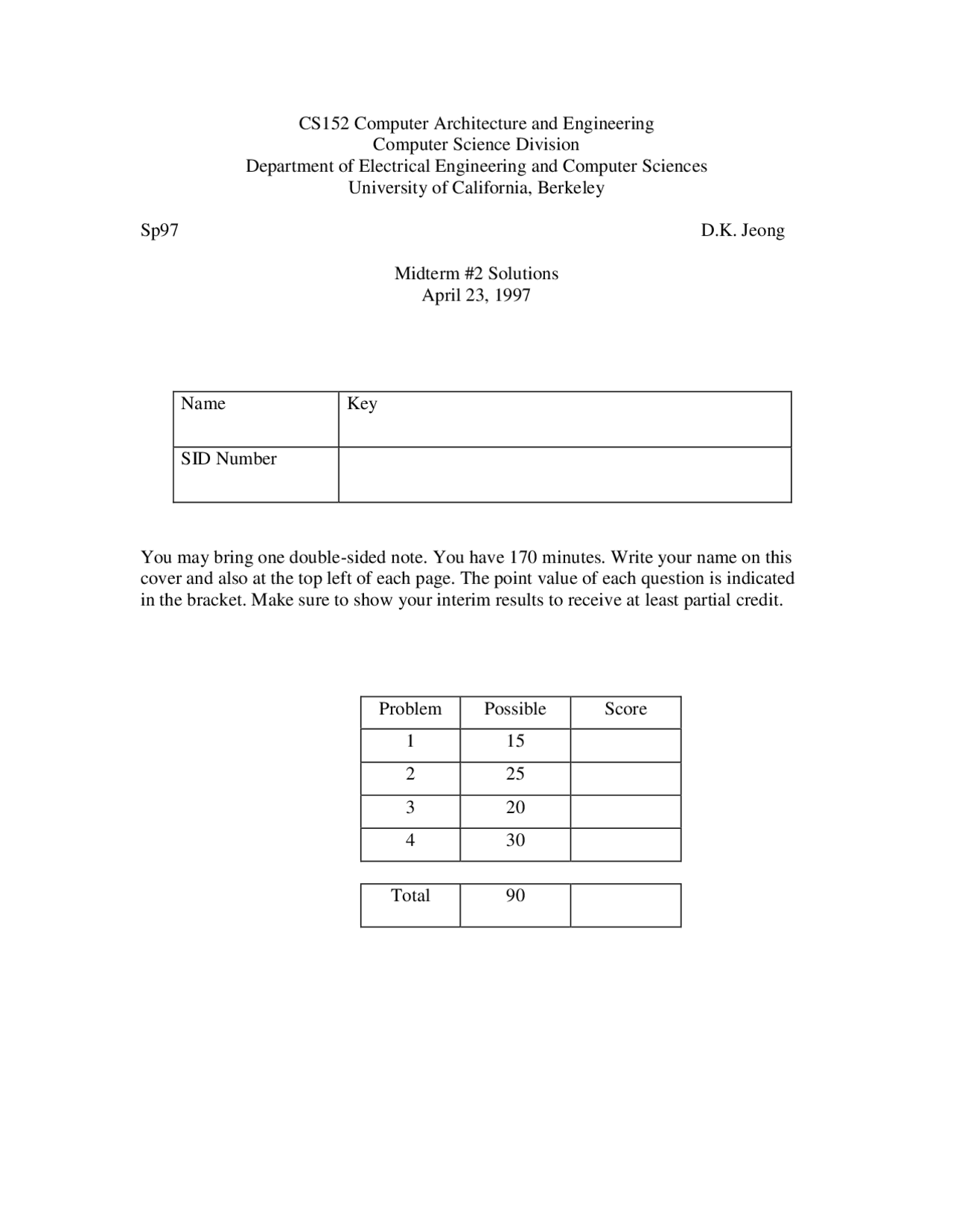 Partial Credit Computer Architecture And Engineering Solved Exams Docsity