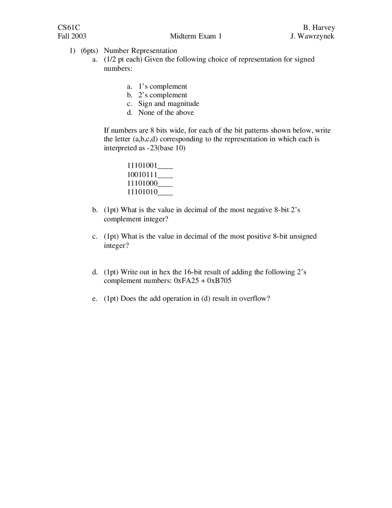Number Representation Machine Structures Exams Docsity